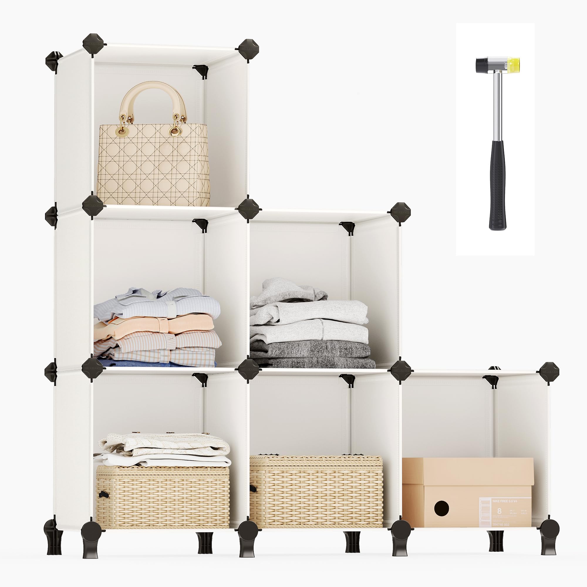 SONGMICS 6 Cube Storage Organizer, DIY Closet Shelf, Plastic Clothes ...