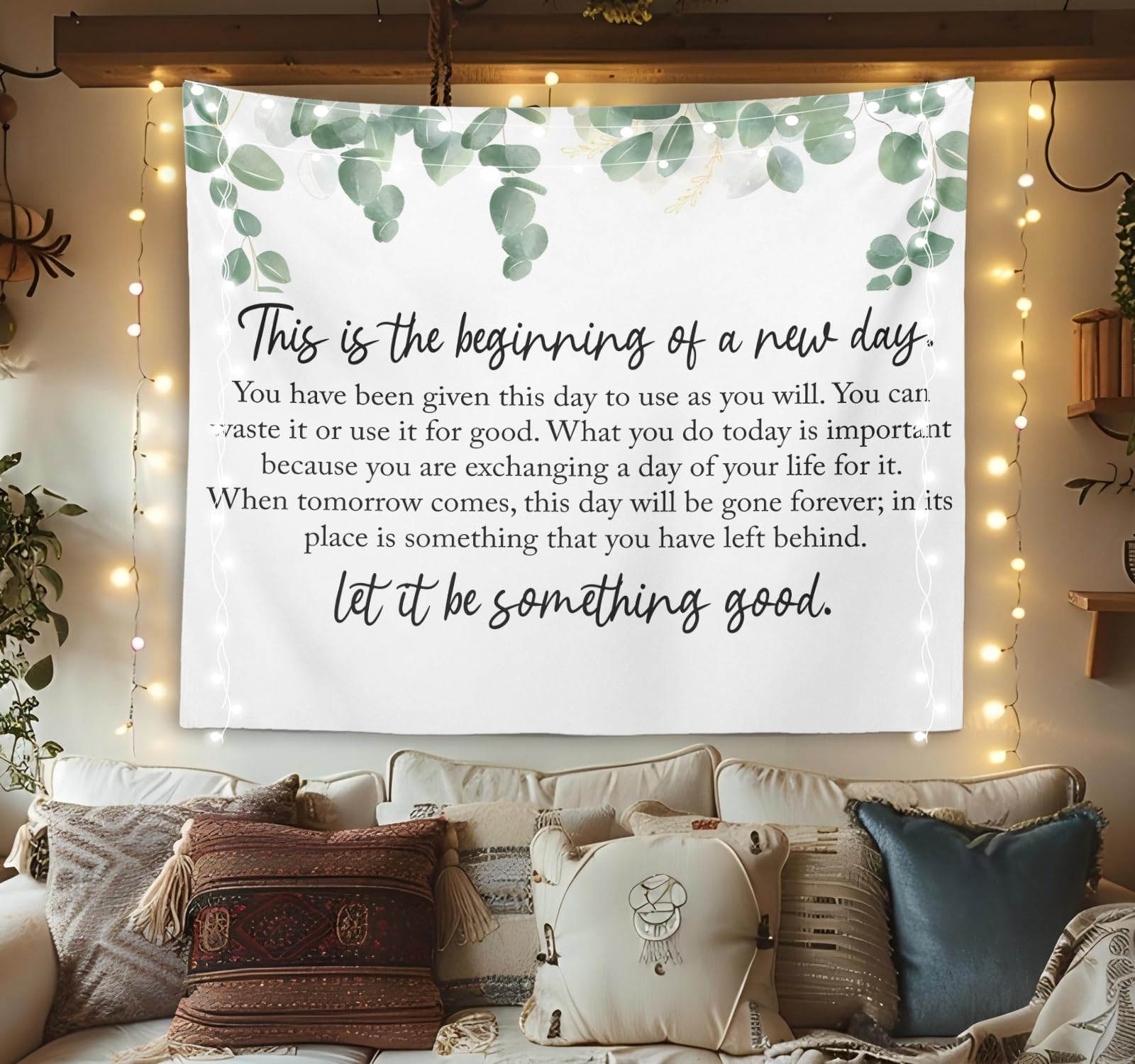 Amazon.com: OXW Sage Green Inspirational Floral Classroom Tapestry Wall ...
