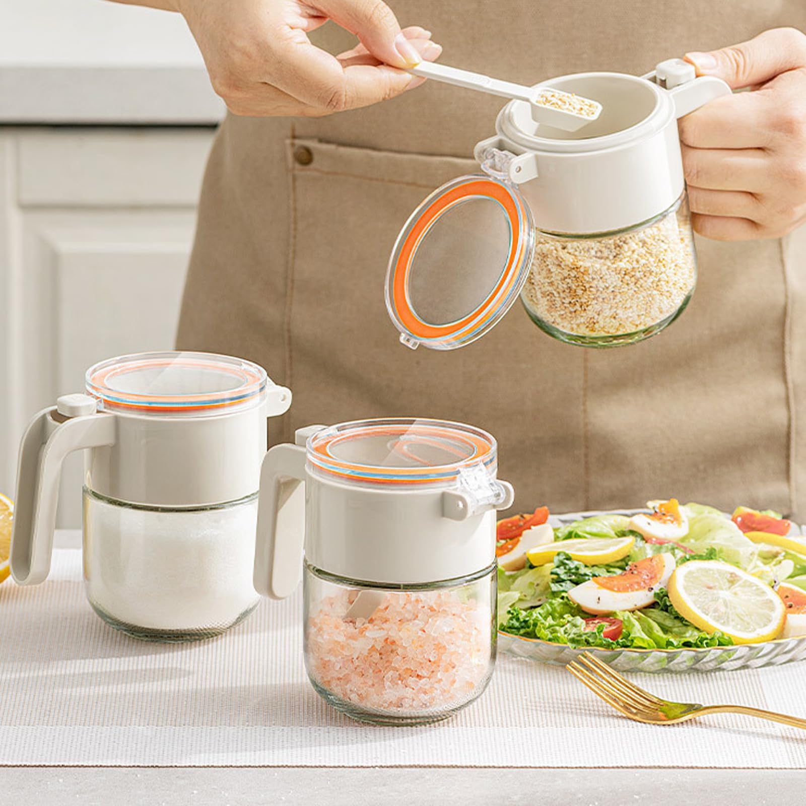 Amazon.com | Glass Condiment Jars with Lids and Spoons - Clear Spice ...