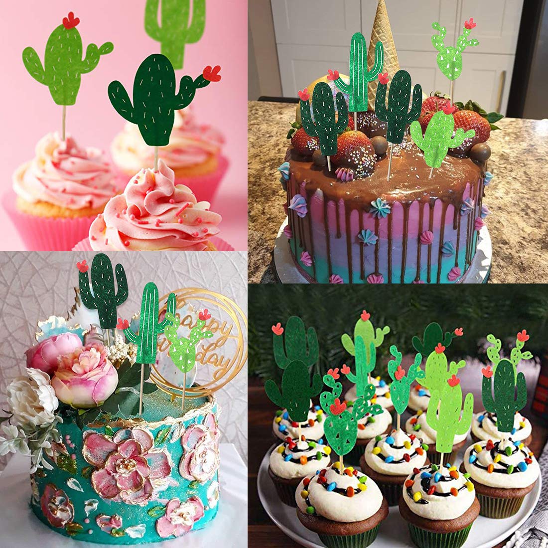 Efivs Arts 24pcs Cactus Cake Toppers Cupcake Topper for Cactus-themed ...