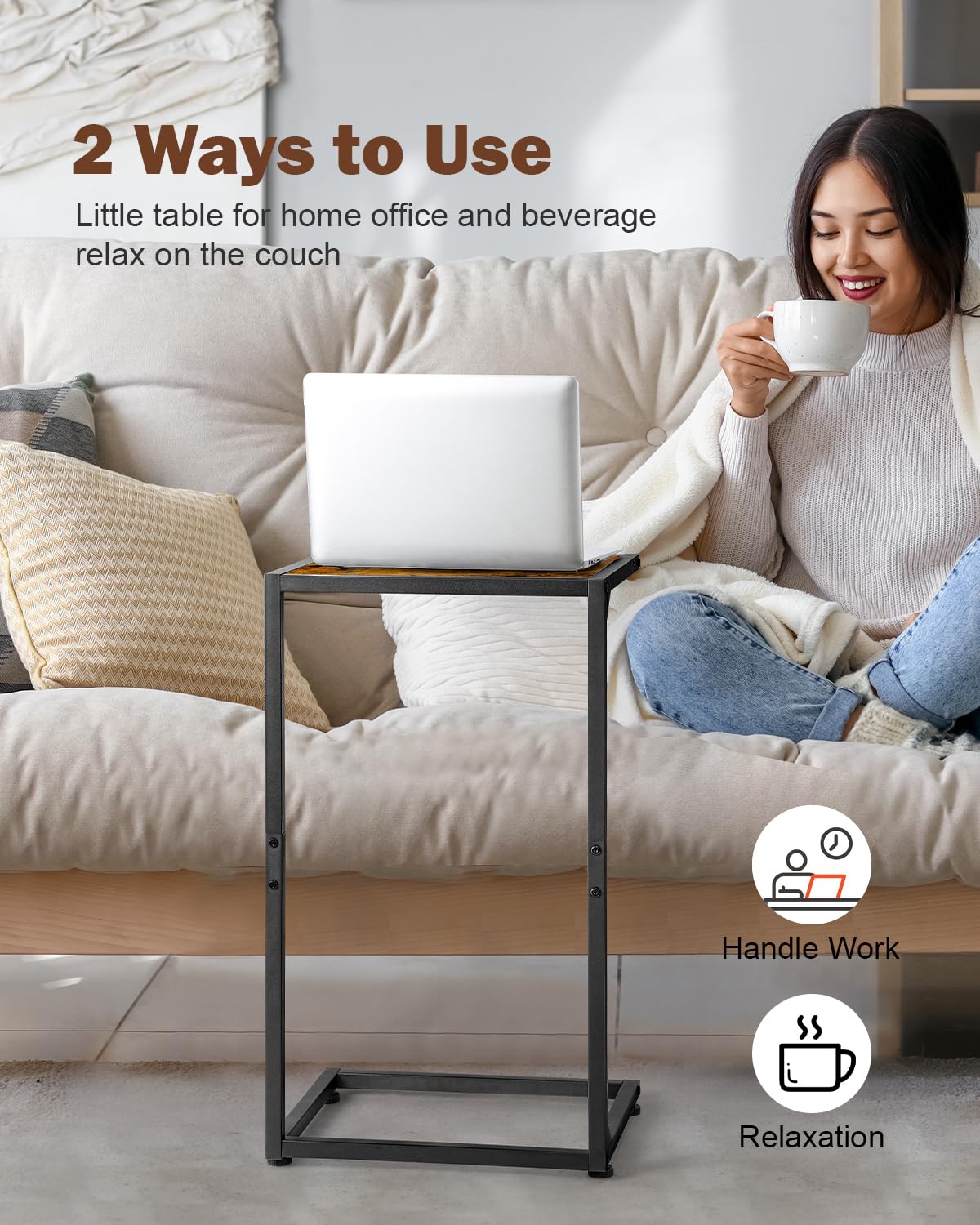 MOOACE C Shaped End Table Set of 2, Snack Side Tables for Sofa, Couch ...