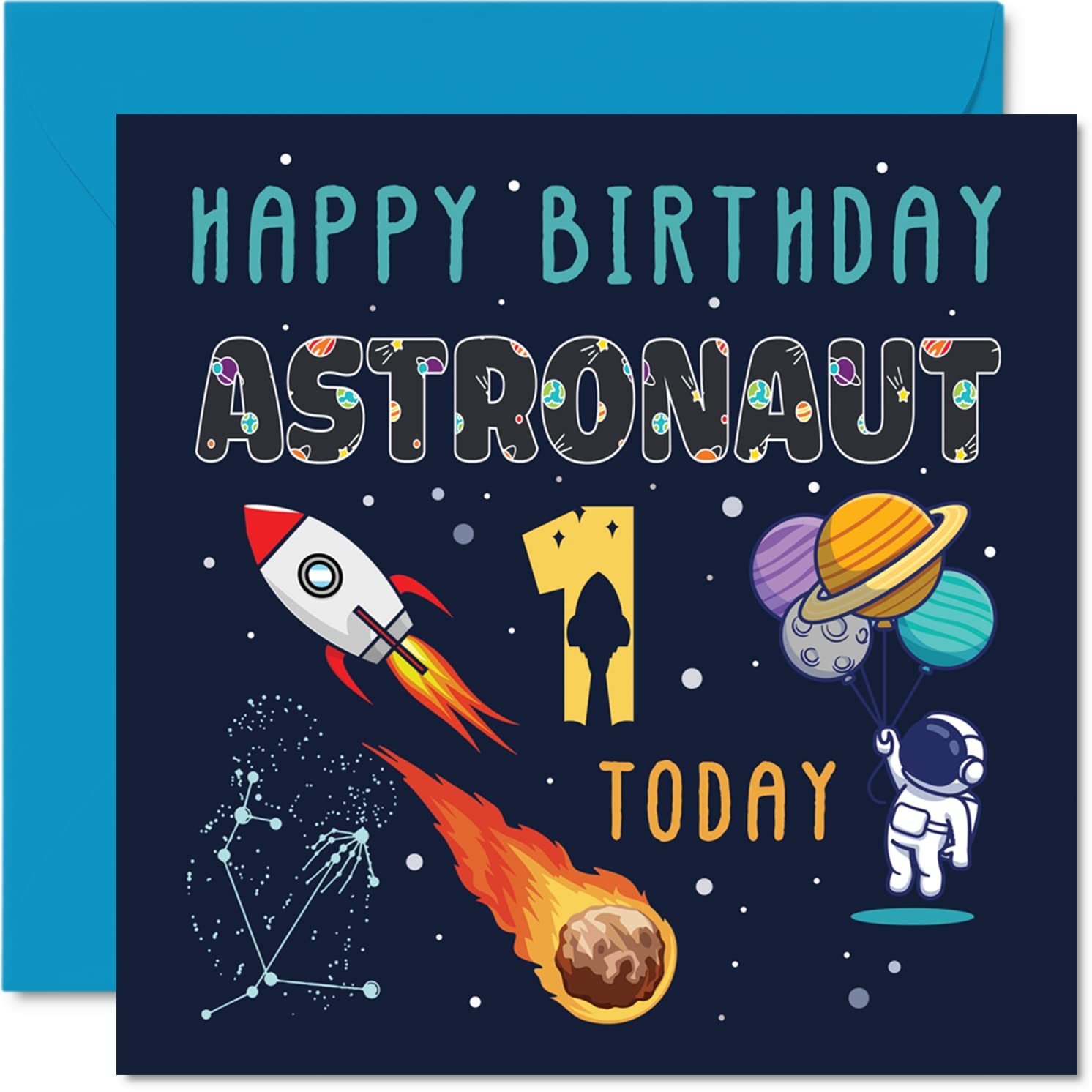 Buy 1st Birthday Card Boy - Space Astronaut Cosmos - Happy Birthday ...