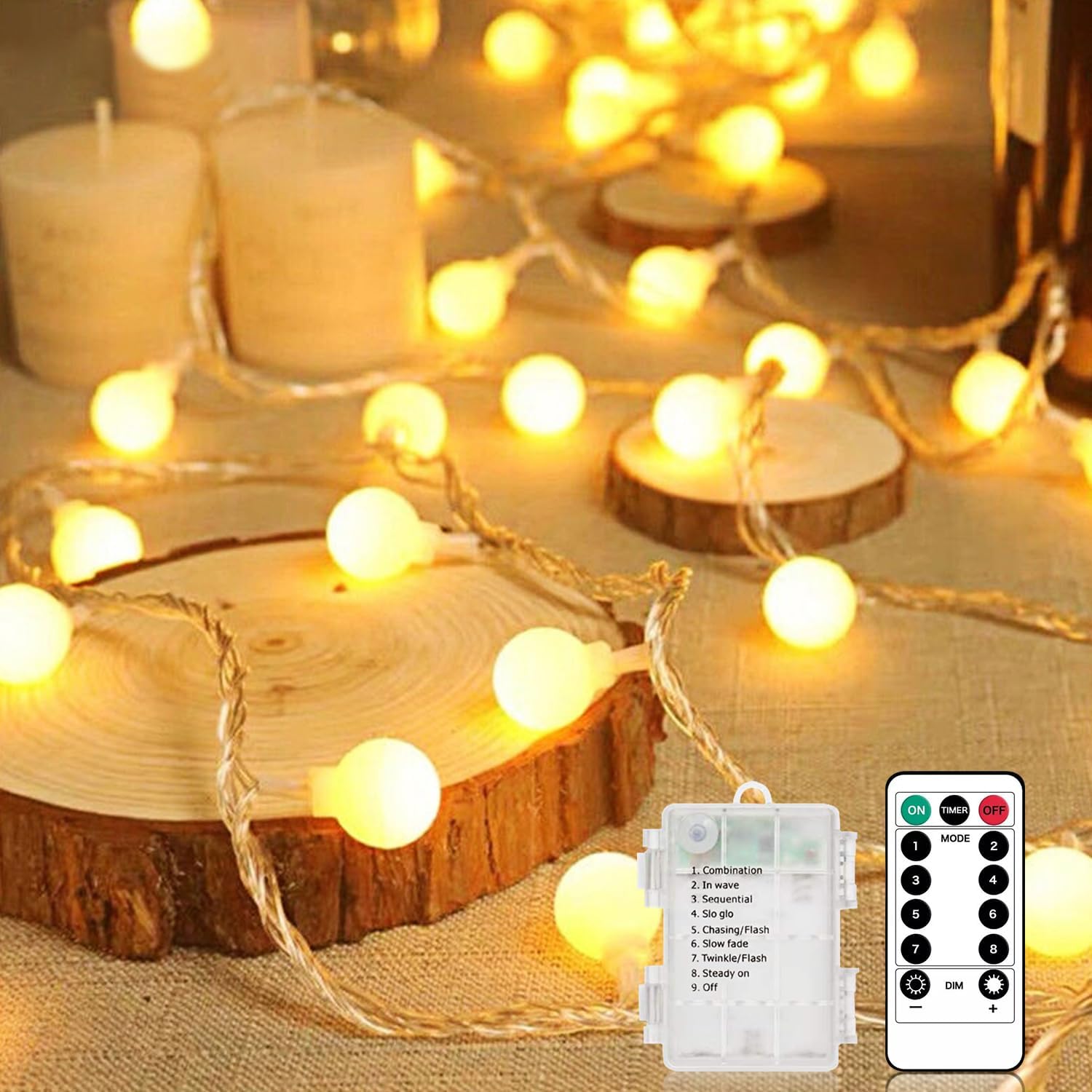 Liyade 100 LED Battery Operated String Lights - Fairy Lights with Remote Control Globe String ...