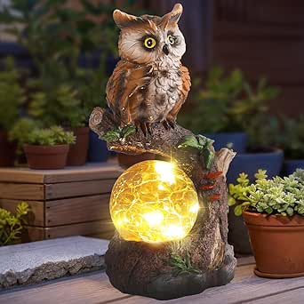 Solar Garden Outdoor Statues, Owl Garden Statue with Solar Glass Ball ...