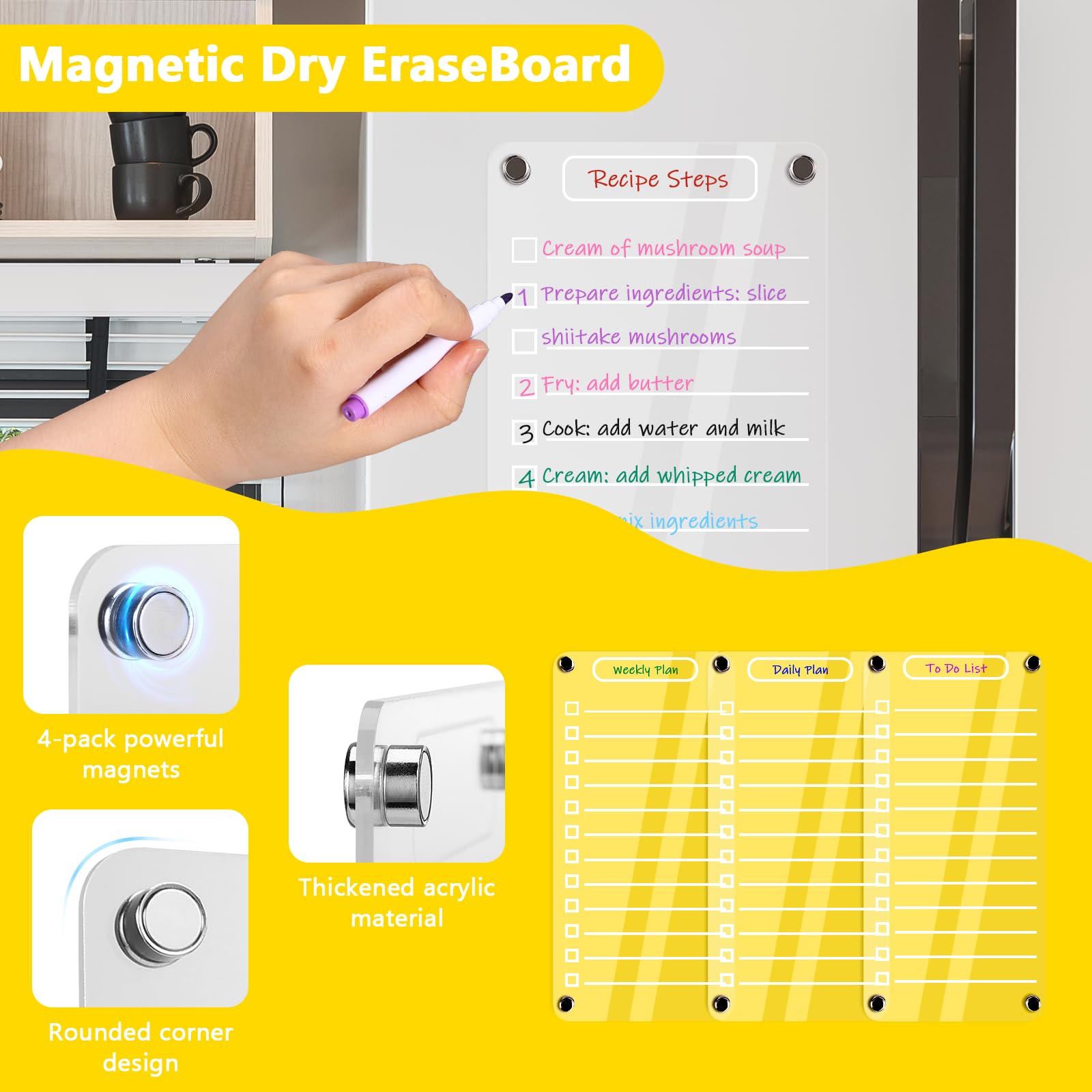Snapklik.com : DARCKLE 4 Pack Magnetic Acrylic Dry Erase Board For ...
