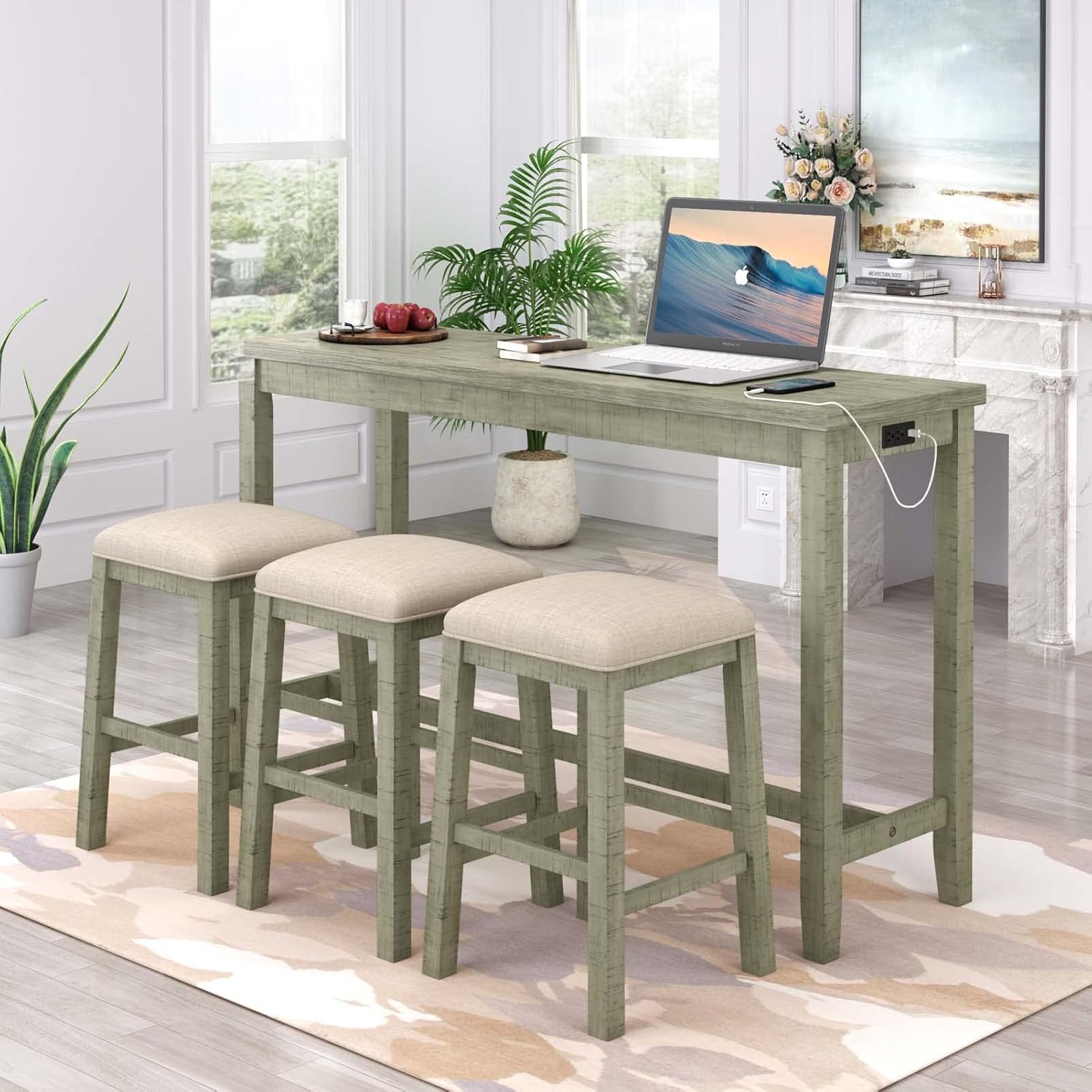 Amazon.com - 4-Piece Counter Height Bar Table Set with 3 Fabric Padded ...
