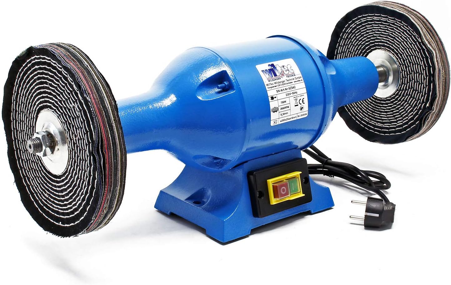 Wiltec Poliermaschine 750W mit 2 Polierscheiben Ø 200mm, 2950 U/min, Doppelschleifer mit ...