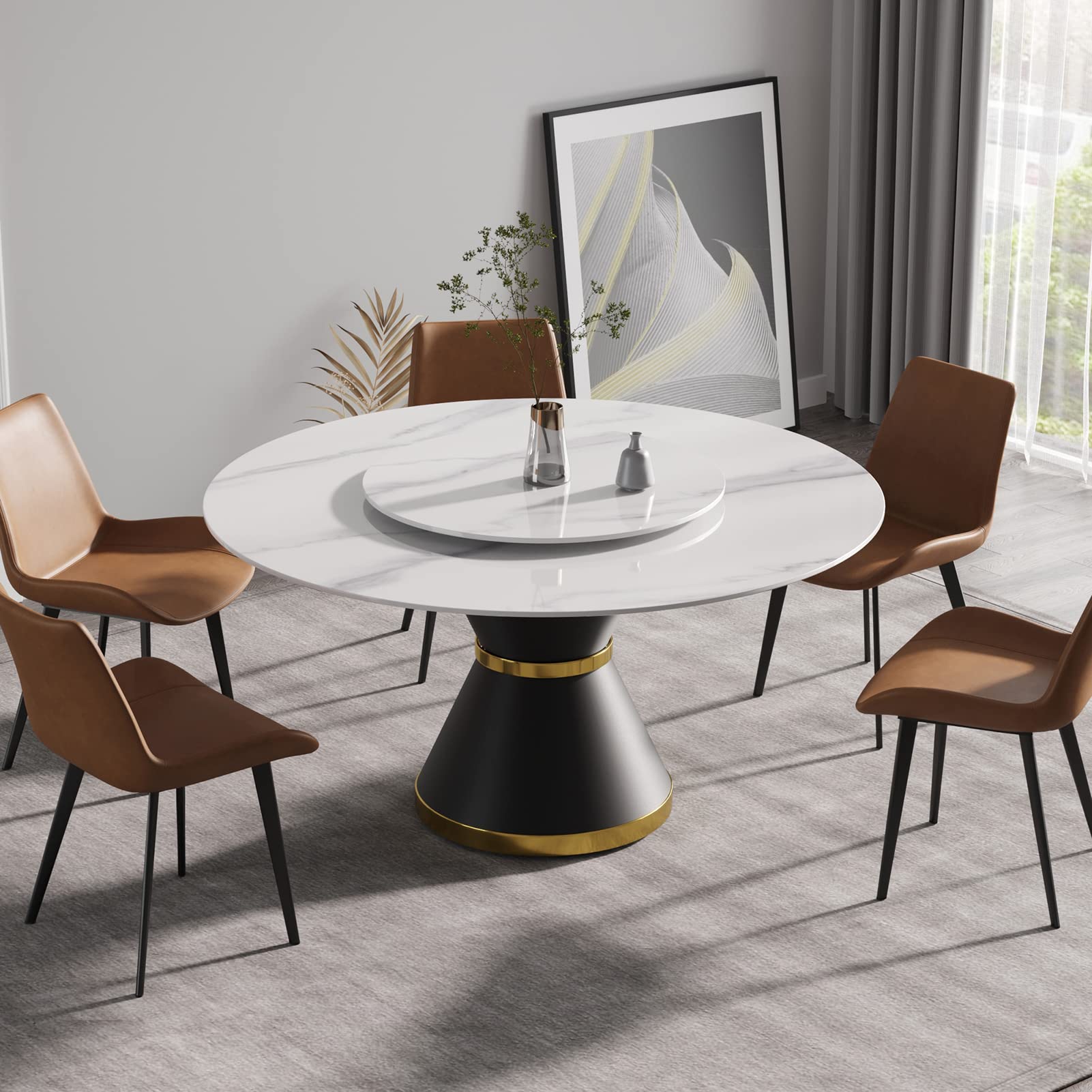 Amazon.com - 59.05" Modern Dining Table for 8, Round Kitchen Table with ...