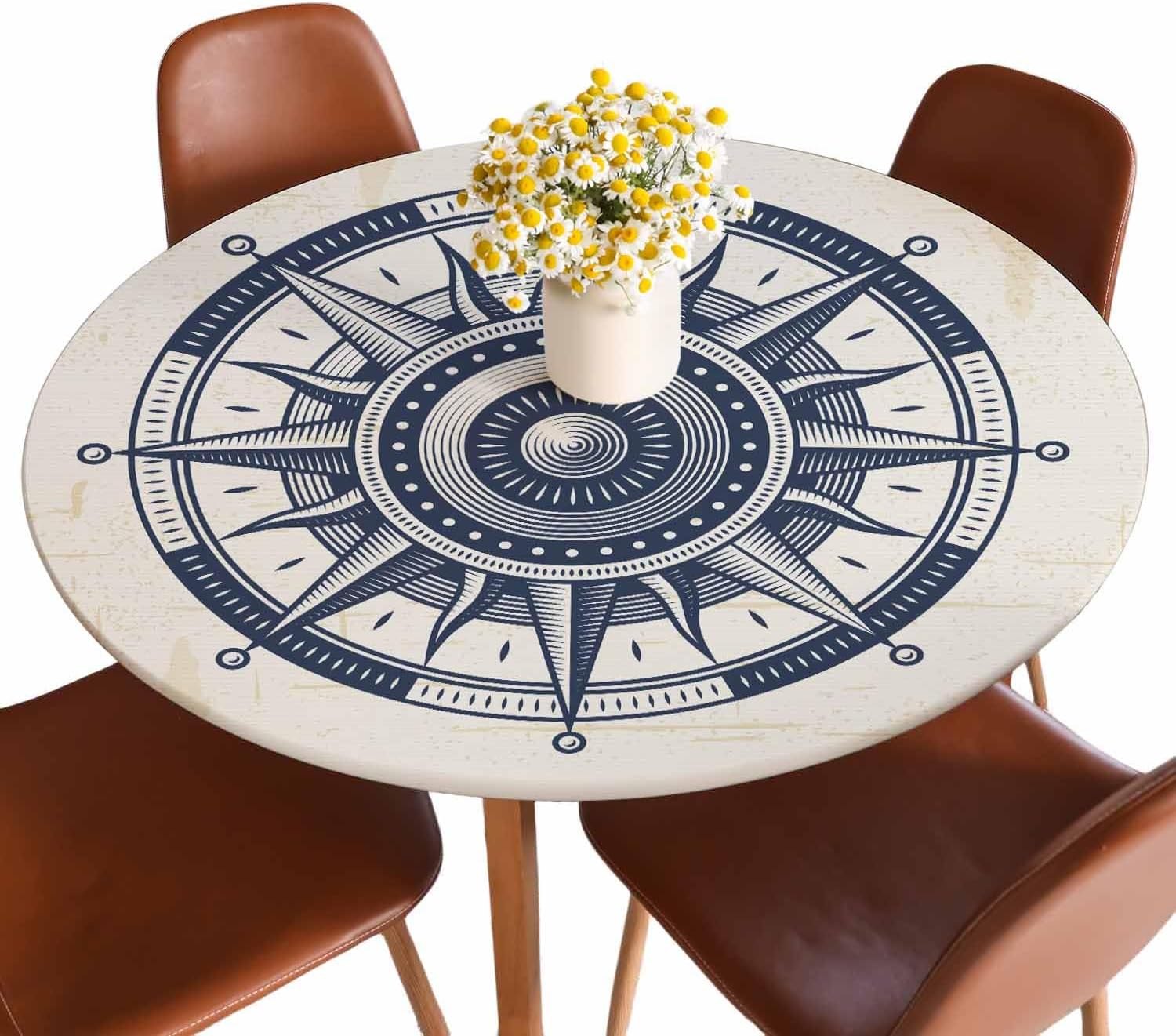 Amazon.com: Guxxuil Vintage Wind Rose Round Tablecloths Elastic Edged ...