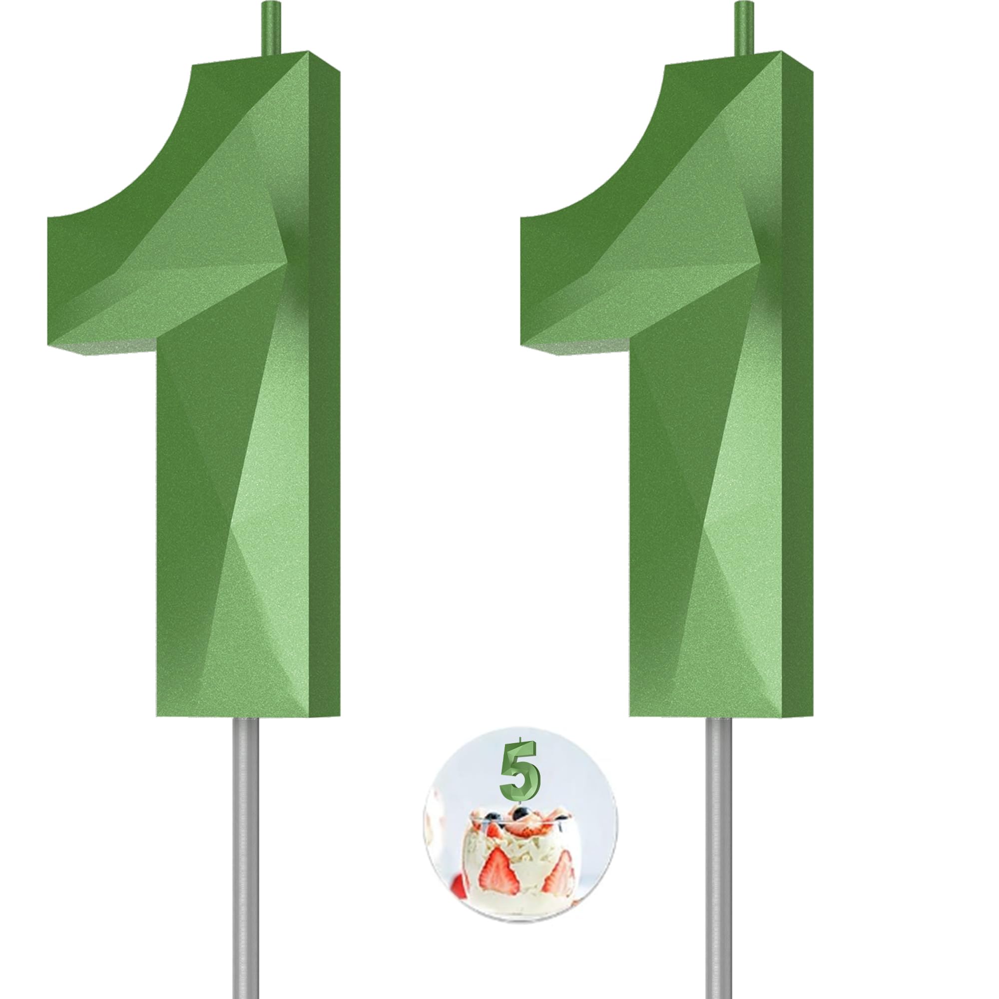 Amazon.com: Number Birthday Candles(11 Candle Green) 3D Diamond Shape ...