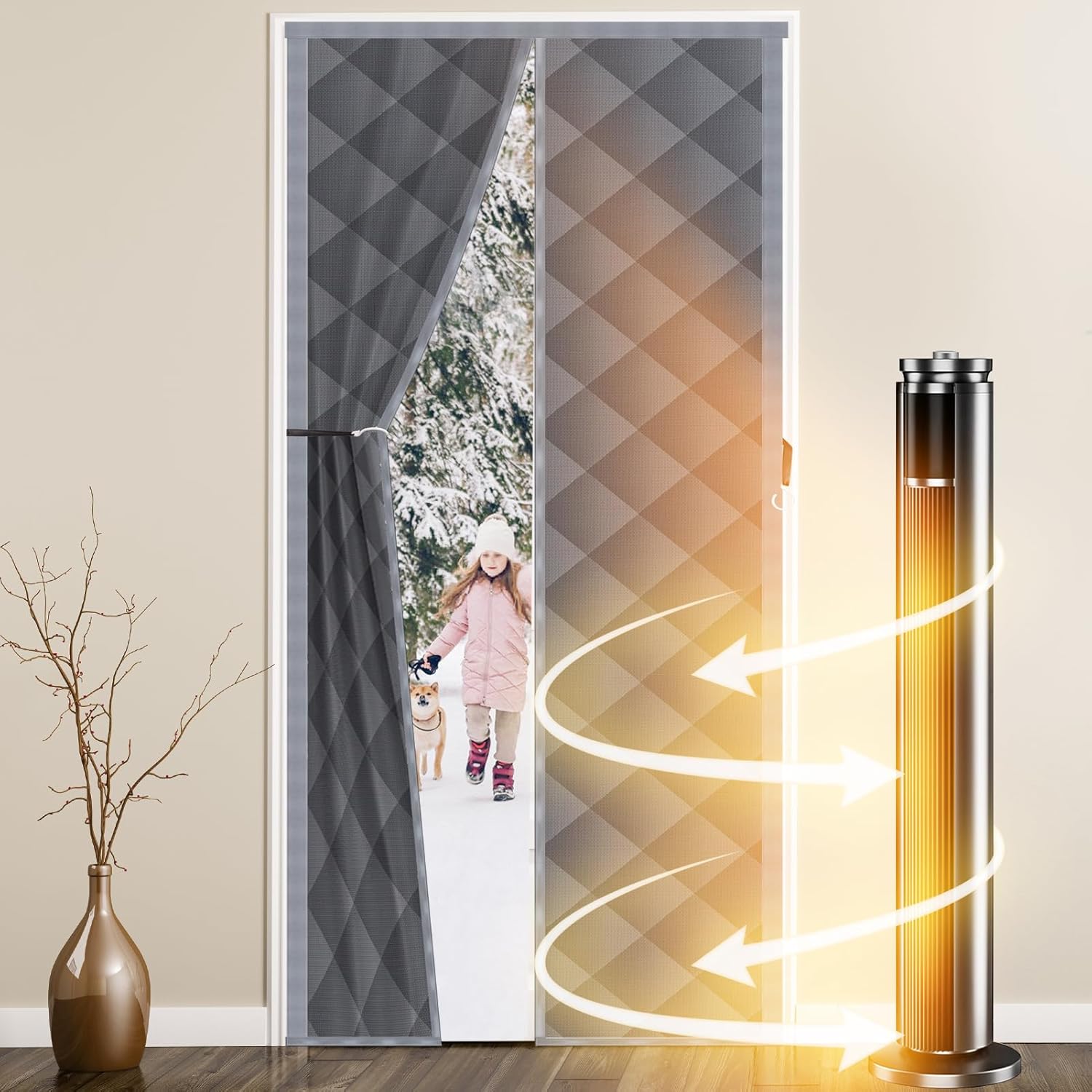WLLEYAY Magnetic Thermal Insulated Door Curtain,Fits Door Size 36'' x ...