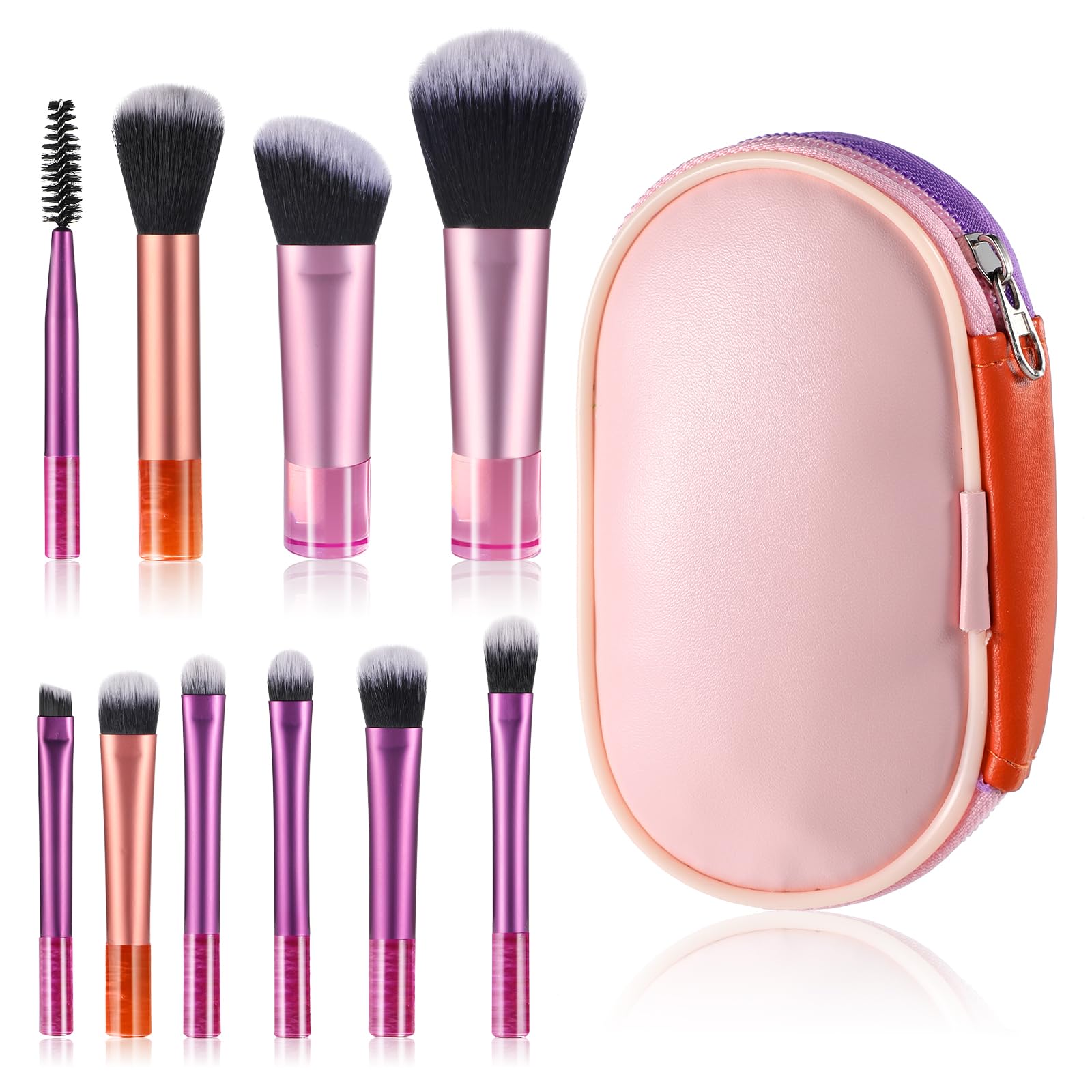 10 Pcs Travel Makeup Brush Set Colorful Mini Makeup Brushes with Makeup ...