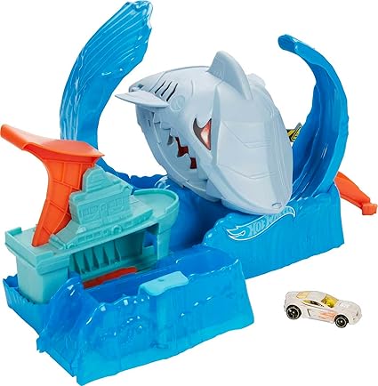 Amazon.com: Hot Wheels Toy Car Track Set, Robo Shark Frenzy Playset ...