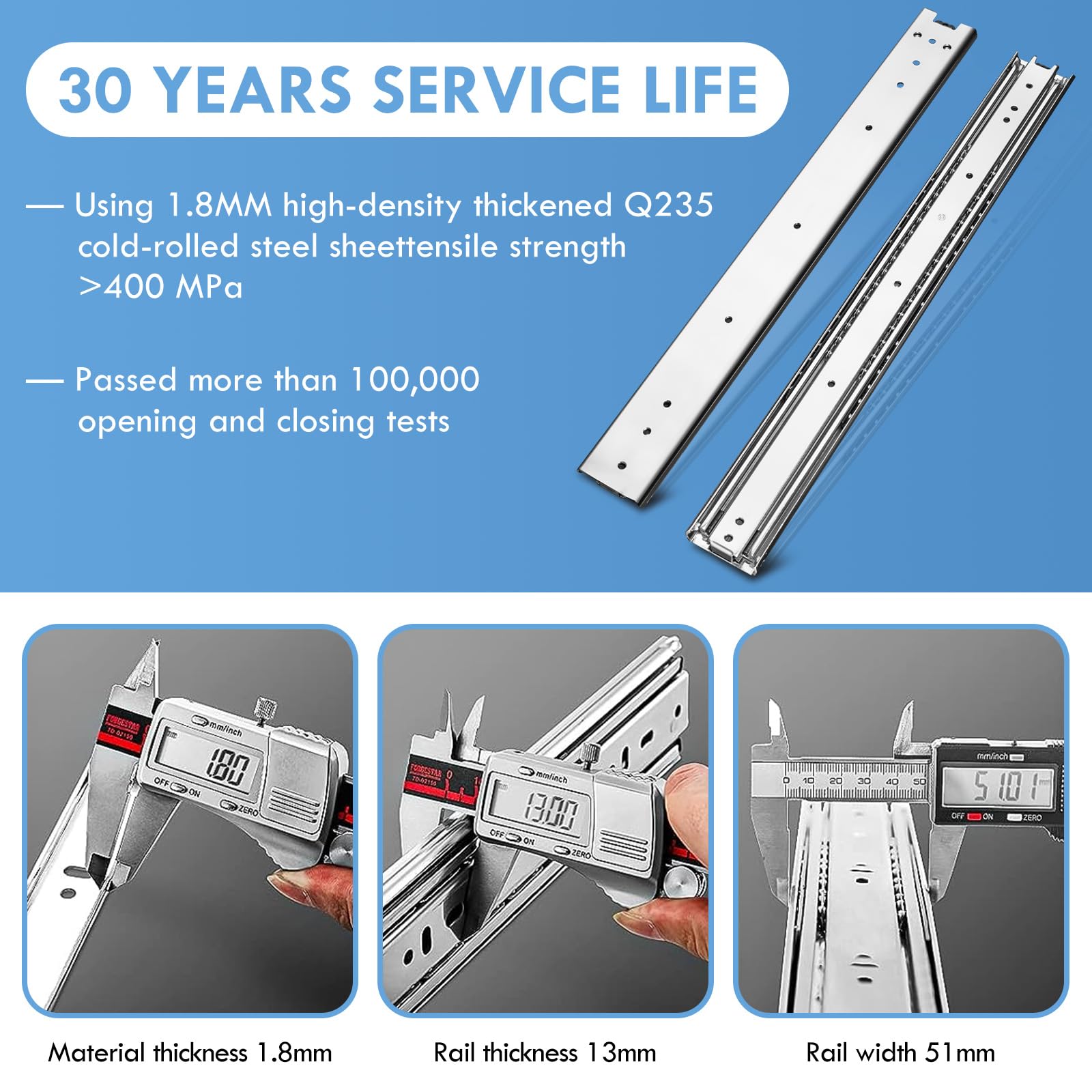 Snapklik.com : ZHUOJUN 1 Pair 150 Lb Load Capacity Heavy Duty Drawer ...