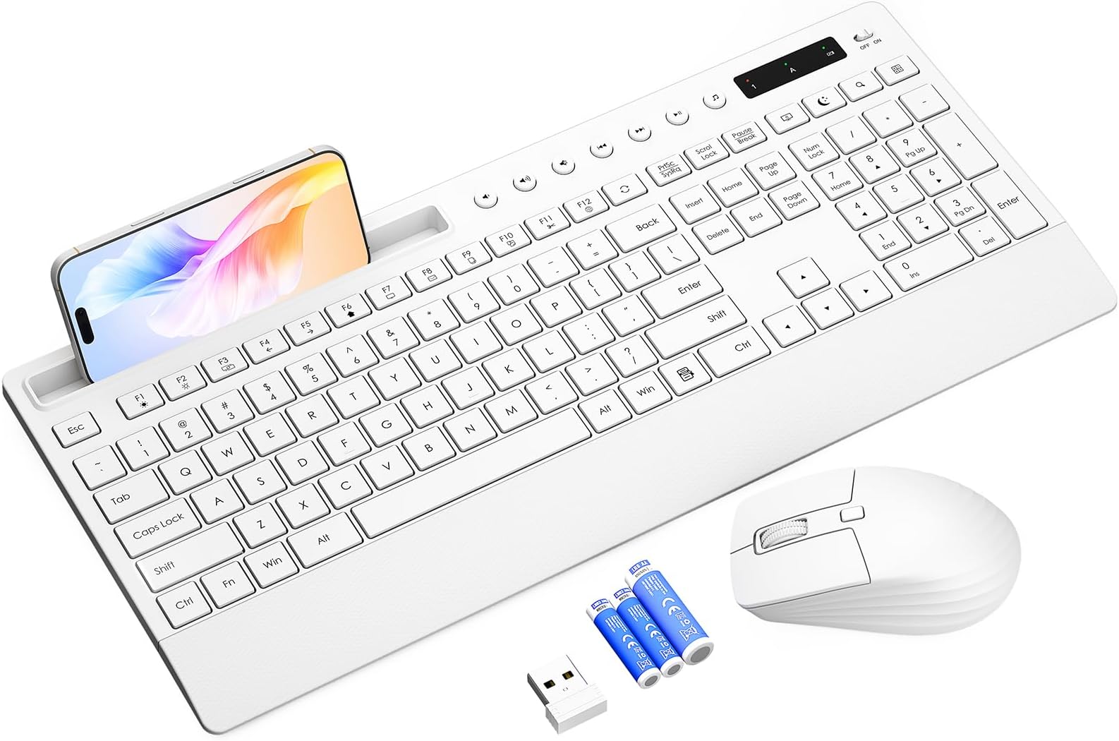 Amazon.com: White Wireless Keyboard and Mouse Combo - Full-Size Quiet ...