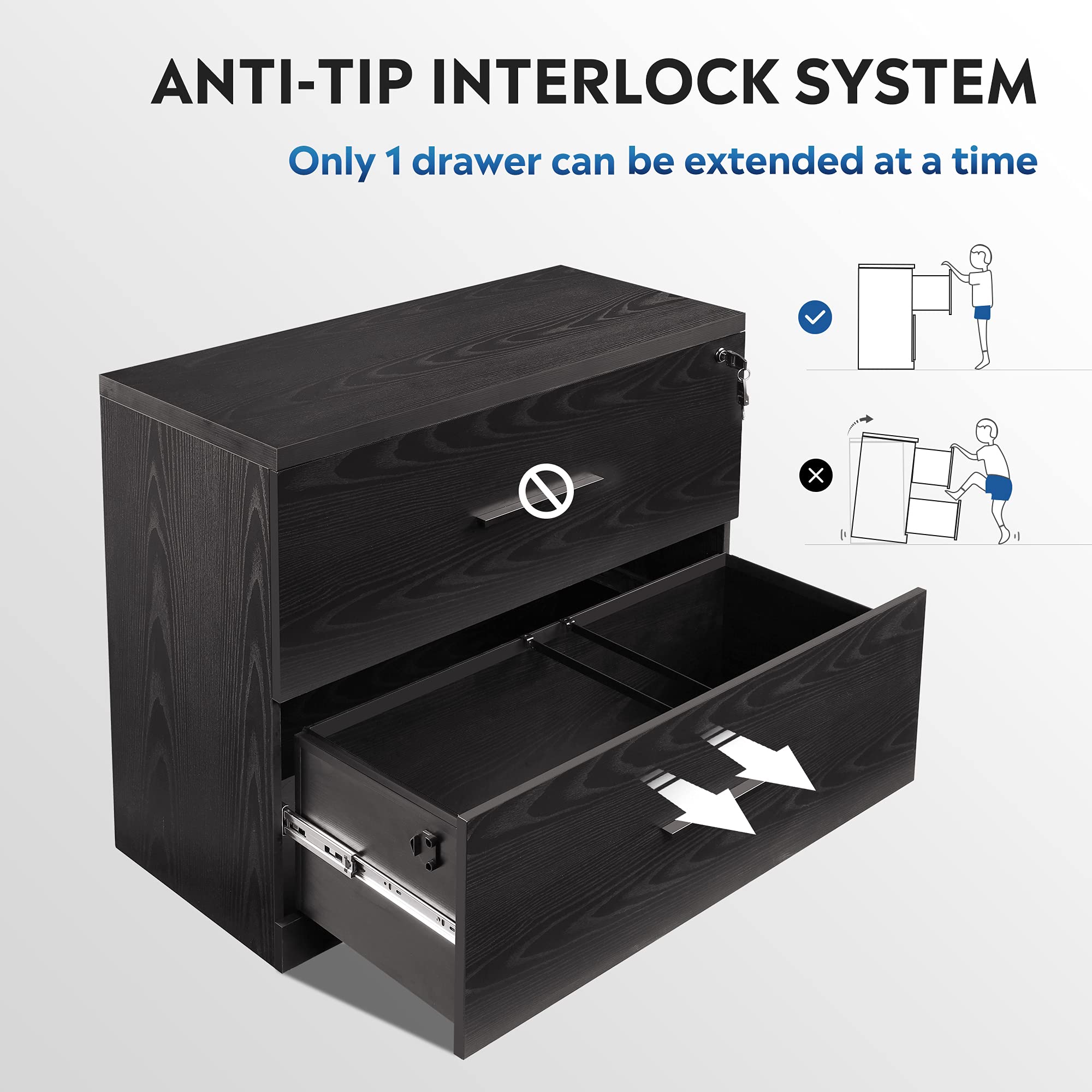 Black Wood Locking File Cabinet WorkPro 26 12 D Vertical 5 Drawer File