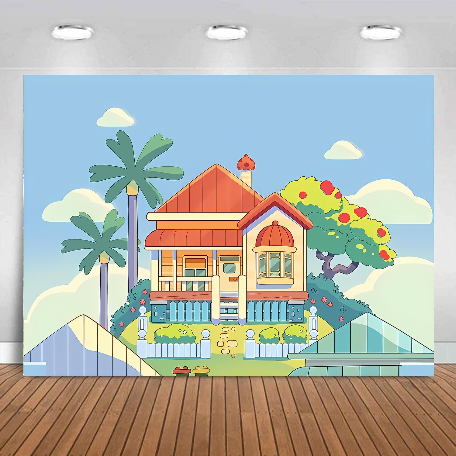 Amazon.com : 7x5ft Blue Dog Theme Backdrop Cartoon Sky Building ...
