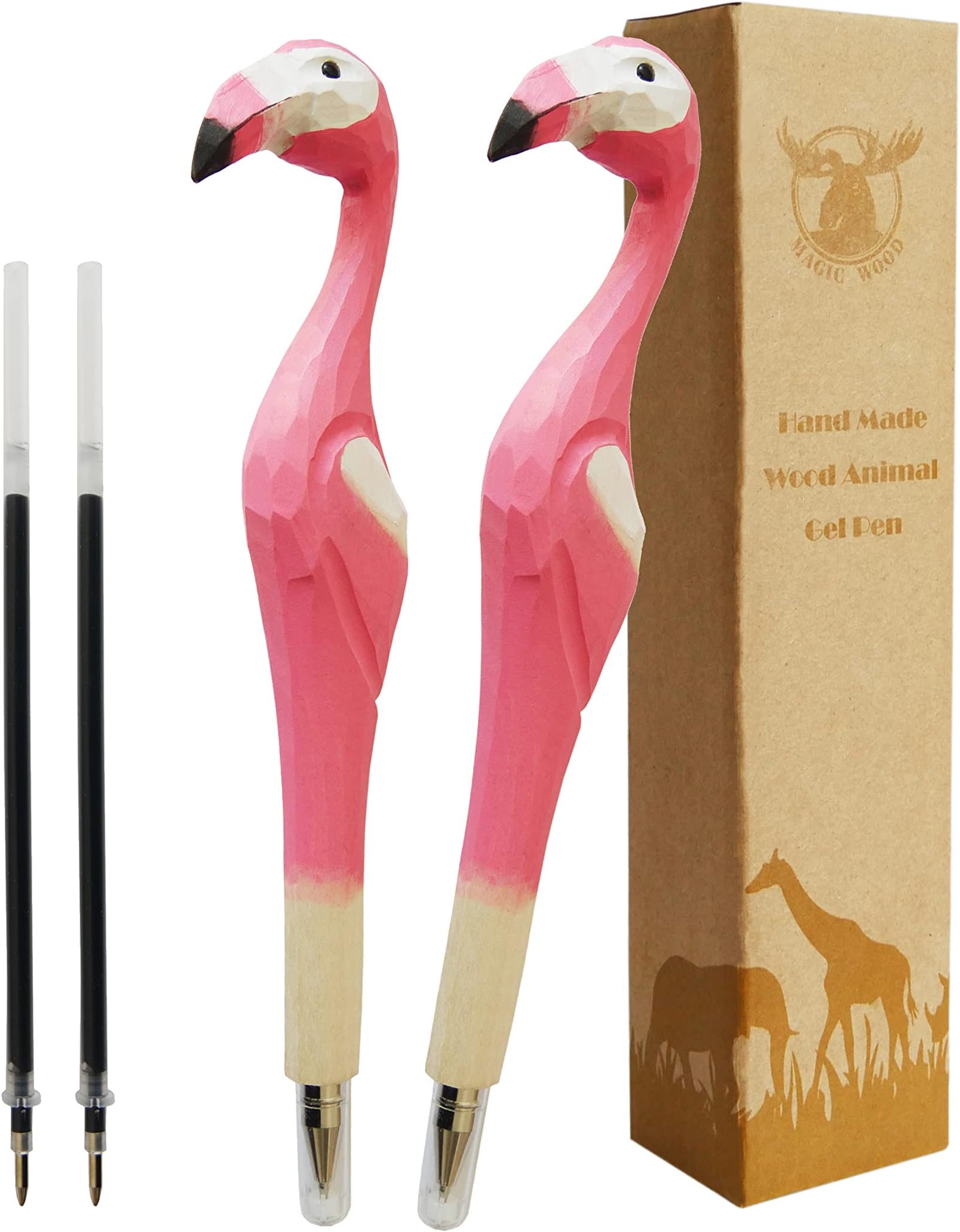 Amazon.com: MAGIC WOOD 2PCS Wood Carved Animal Gel Pen 100% Handmade ...