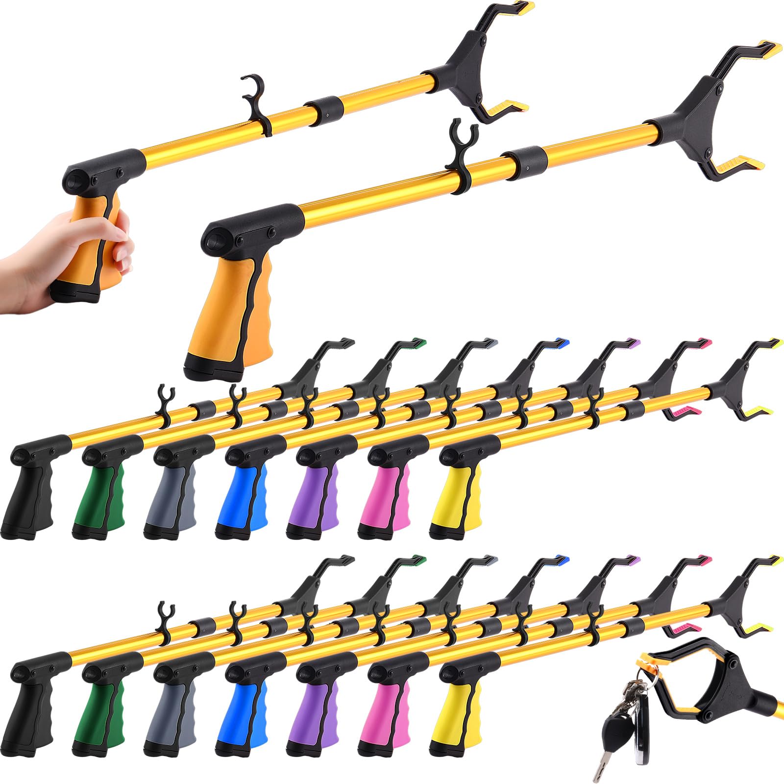 Sunnyray 16 Pcs Foldable Grabber Reacher Tool 32 Inches Extra Long Pick ...