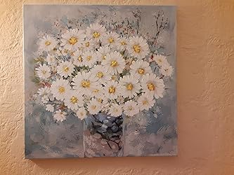 Amazon.com: Rtriel Floral Canvas Wall Art White Daisy in Vase Light ...