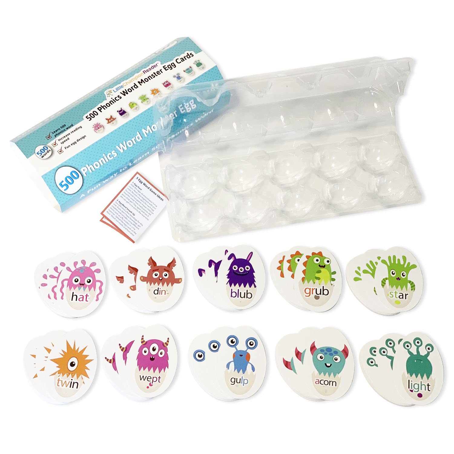 Phonics Games 500 Monster Egg Phonics Flash Cards, CVC Short Vowels ...
