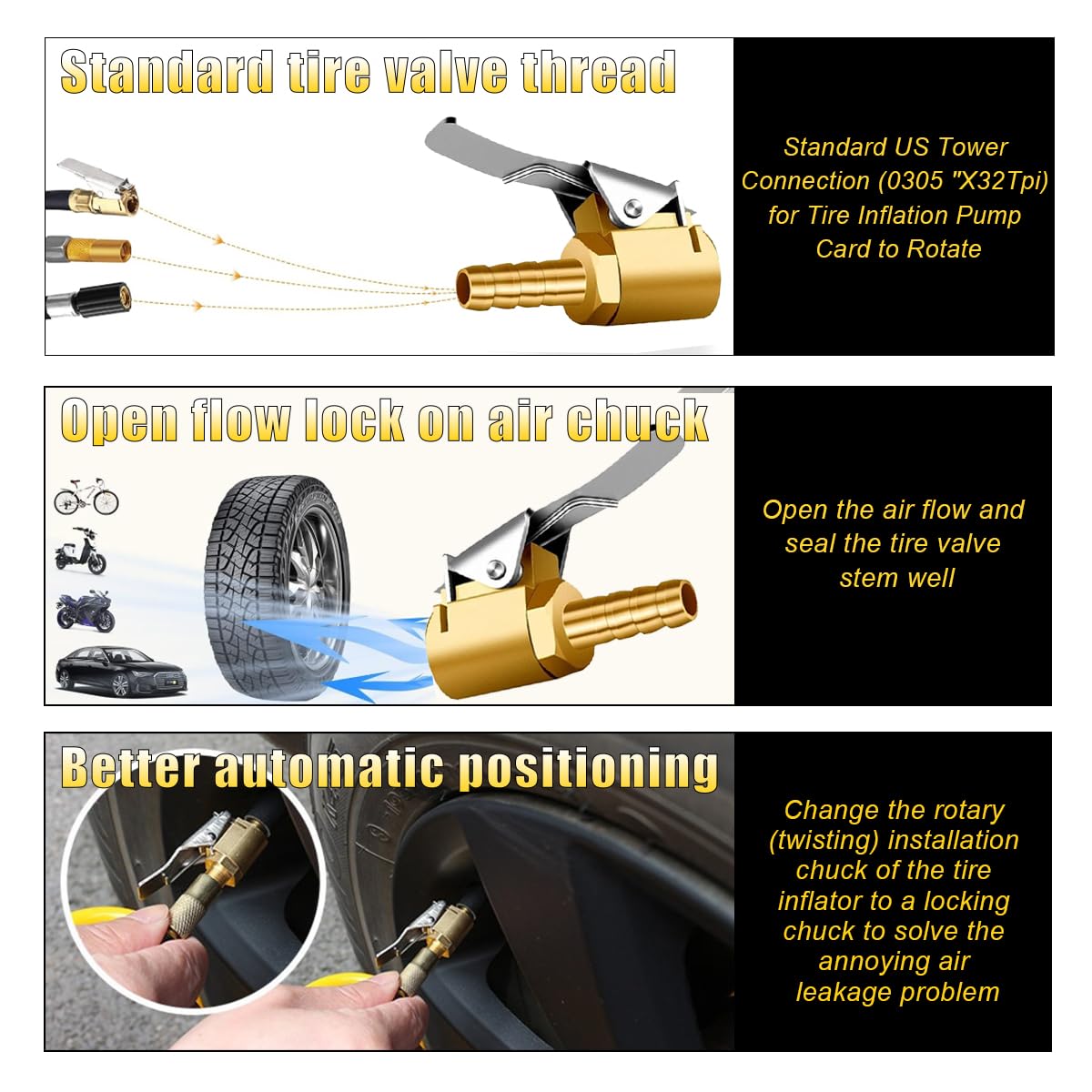 Snapklik.com : GLSOWEE 2PCS 1/4" Brass Locking Tire Air Chucks ...