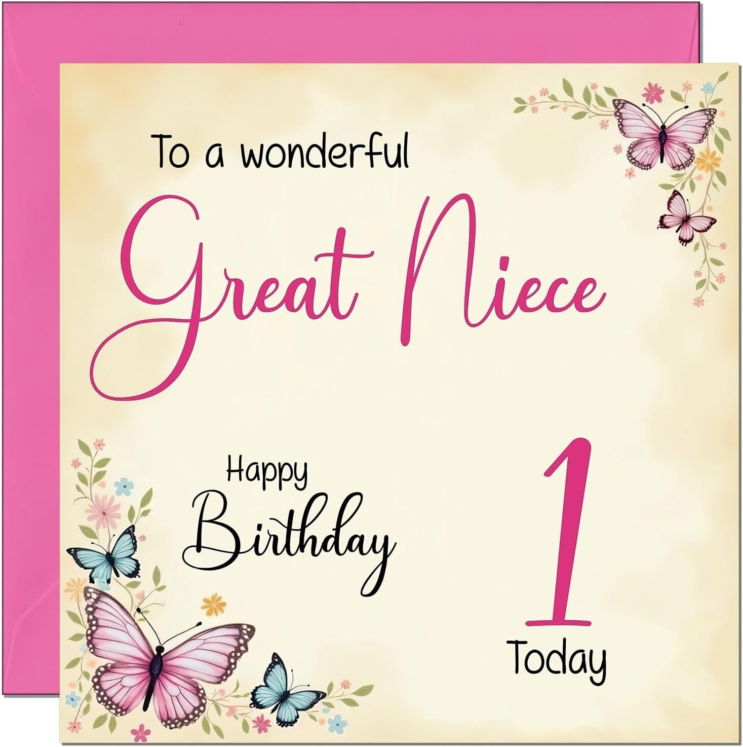 Amazon.com: 1st Great Niece Birthday Card - Beautiful Butterfly Floral ...