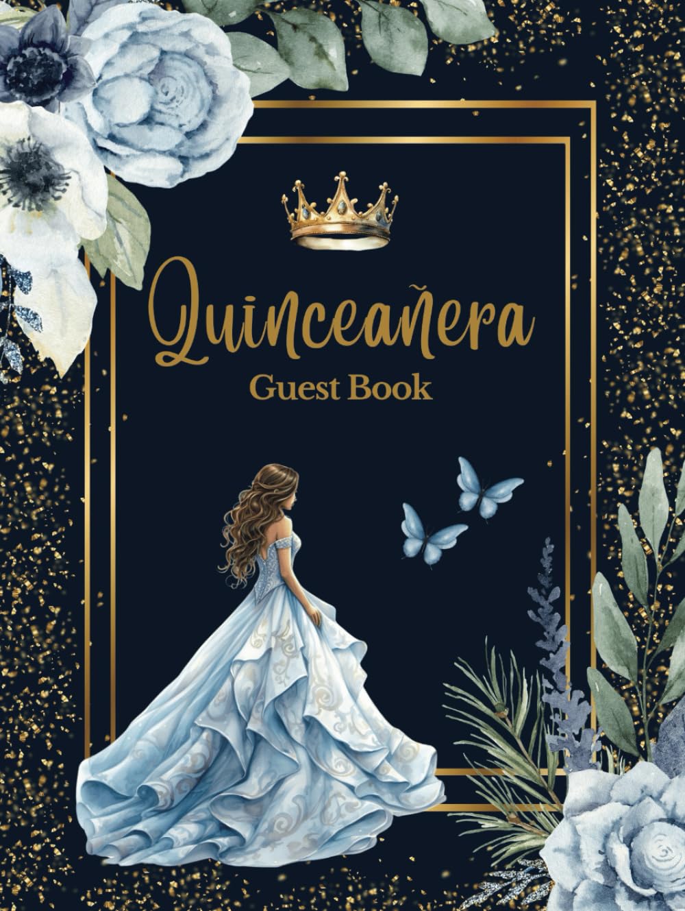 Amazon.com: Quinceanera Guest Book Royal Blue, Elegant Floral Roses ...