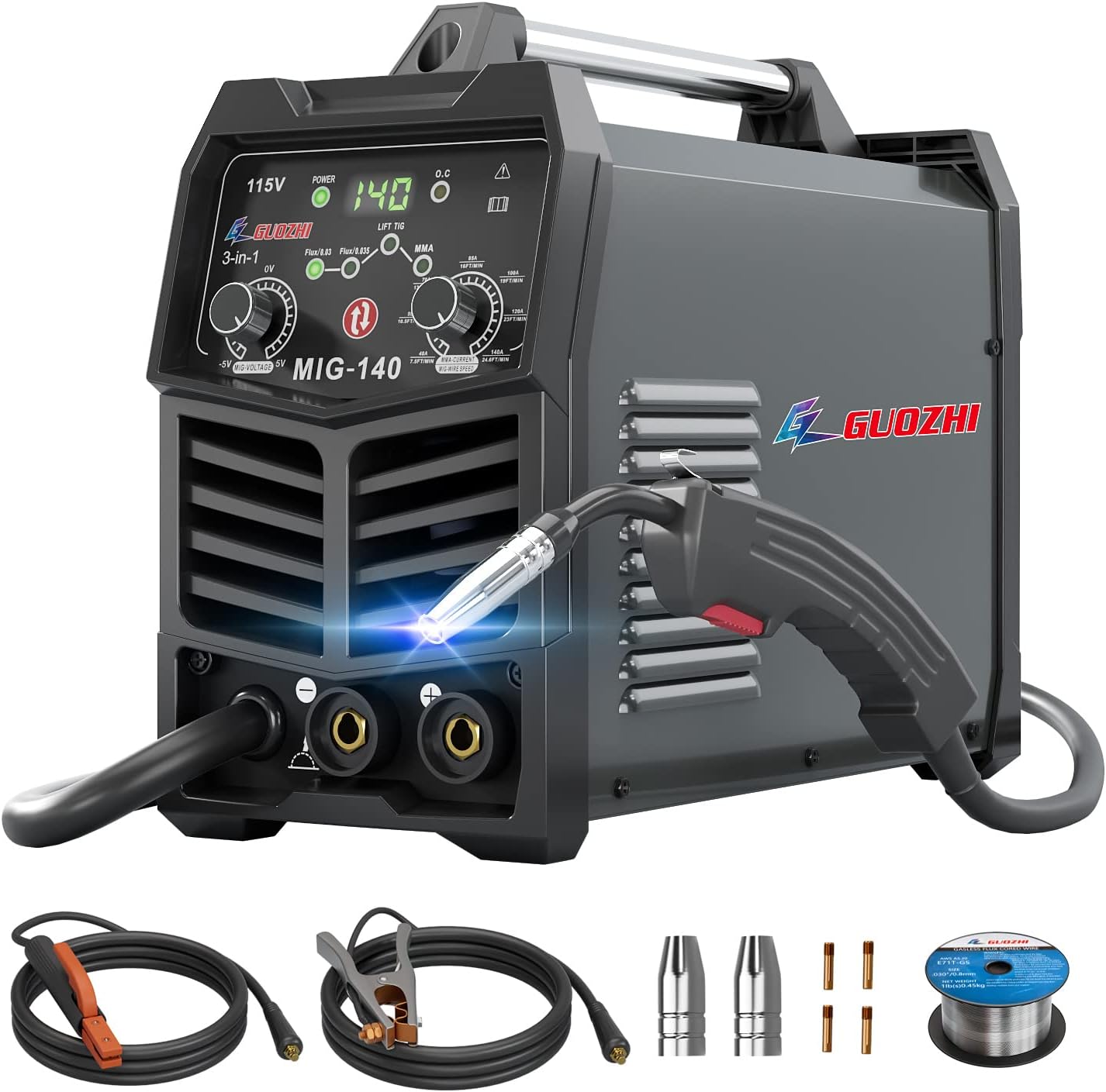 Amazon | GZ GUOZHI 140Amp MIG溶接機 フラックスコア MIG/スティック/リフト TIG 3イン1溶接機 110V ...