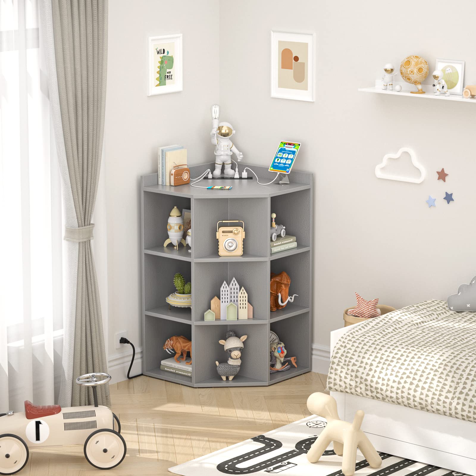Aheaplus Corner Cabinet, Corner Storage with USB Ports and Outlets ...
