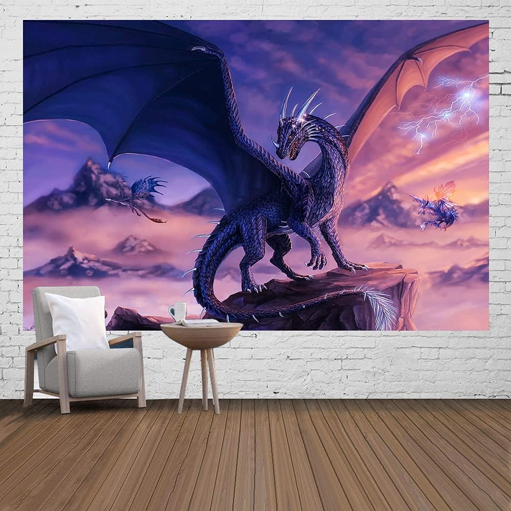 Amazon.com: Tijuboni Dragon Decor Wall Art Blue Space Galaxy Pictures ...