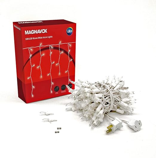 Amazon.com: MAGNAVOX 100lt Warm White LED Smooth Mini Icicle Lights ...