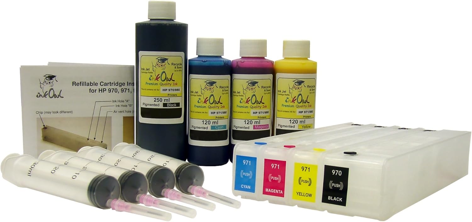 InkOwl Refillable Cartridge Replacement for HP 970, 970XL, 971, 971XL ...