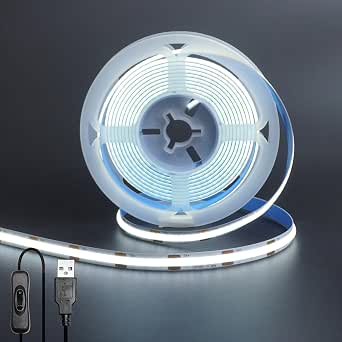 Clearhill 5V USB COB LED Strip Lights with Switch,Cool White 6500K,8mm ...