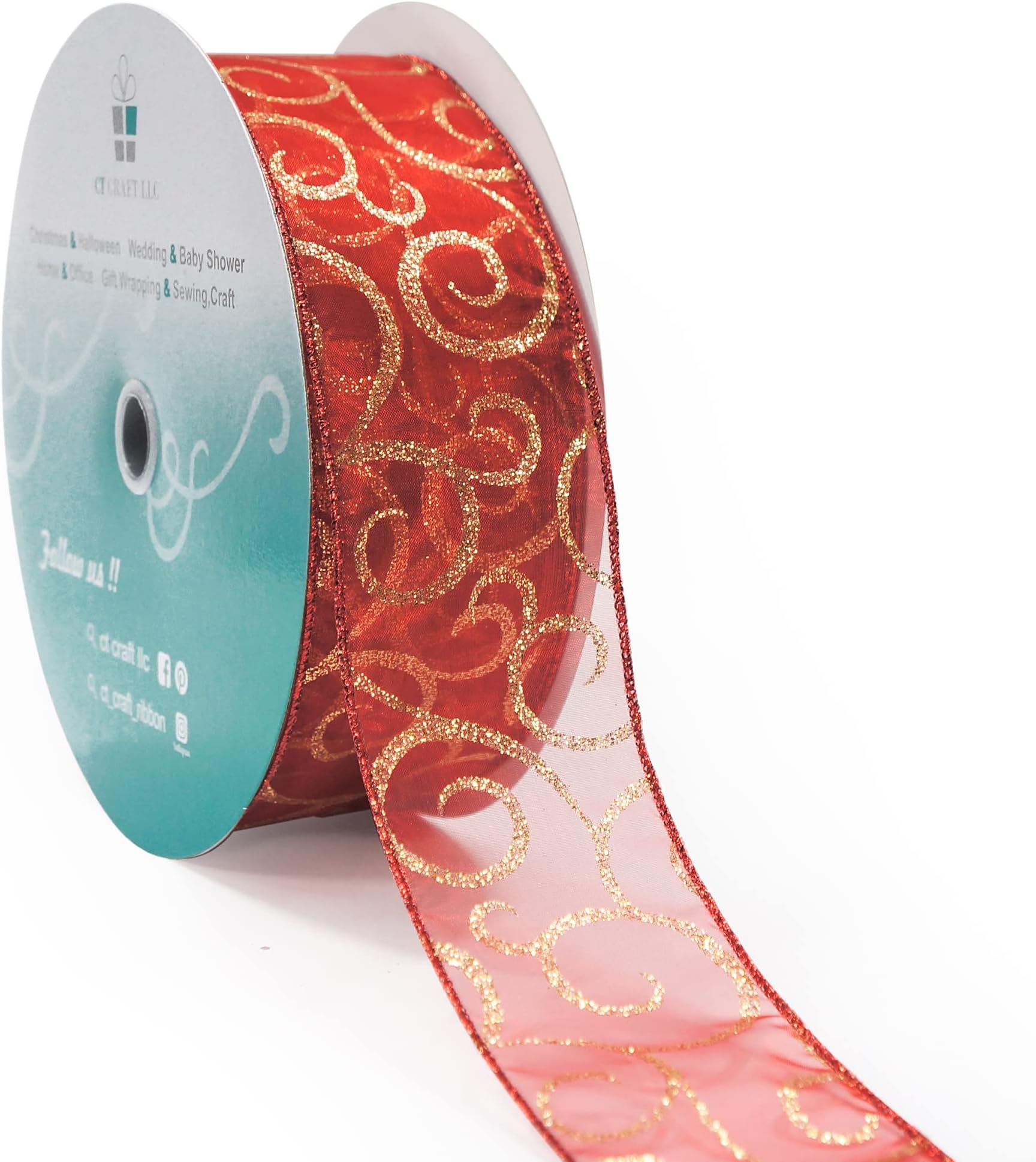 Amazon.com: Morex Ribbon Swirl Wired Sheer Glitter Ribbon 1-1/2 inch by ...