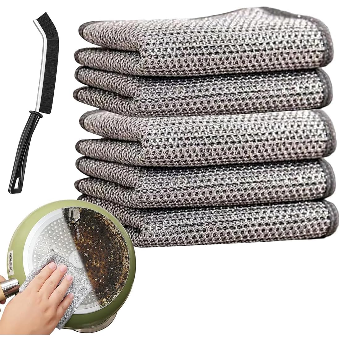 Skywell 3 Pack Multipurpose Wire Dishcloth & Gaps Cleaning Brush: Non ...