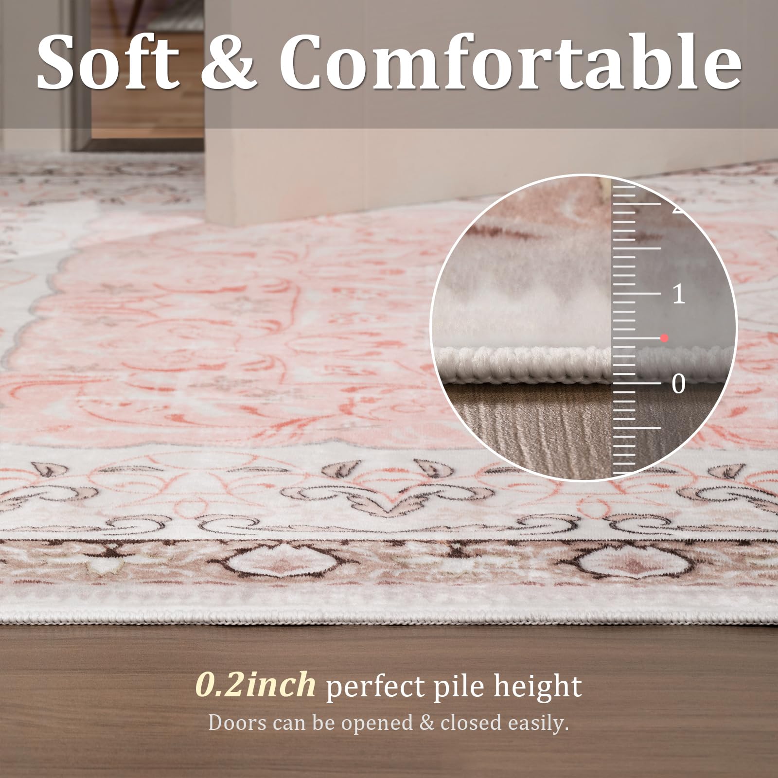 YIHOUSE Pink Area Rug, Boho Area Rugs for Living Room, Thin Washable ...