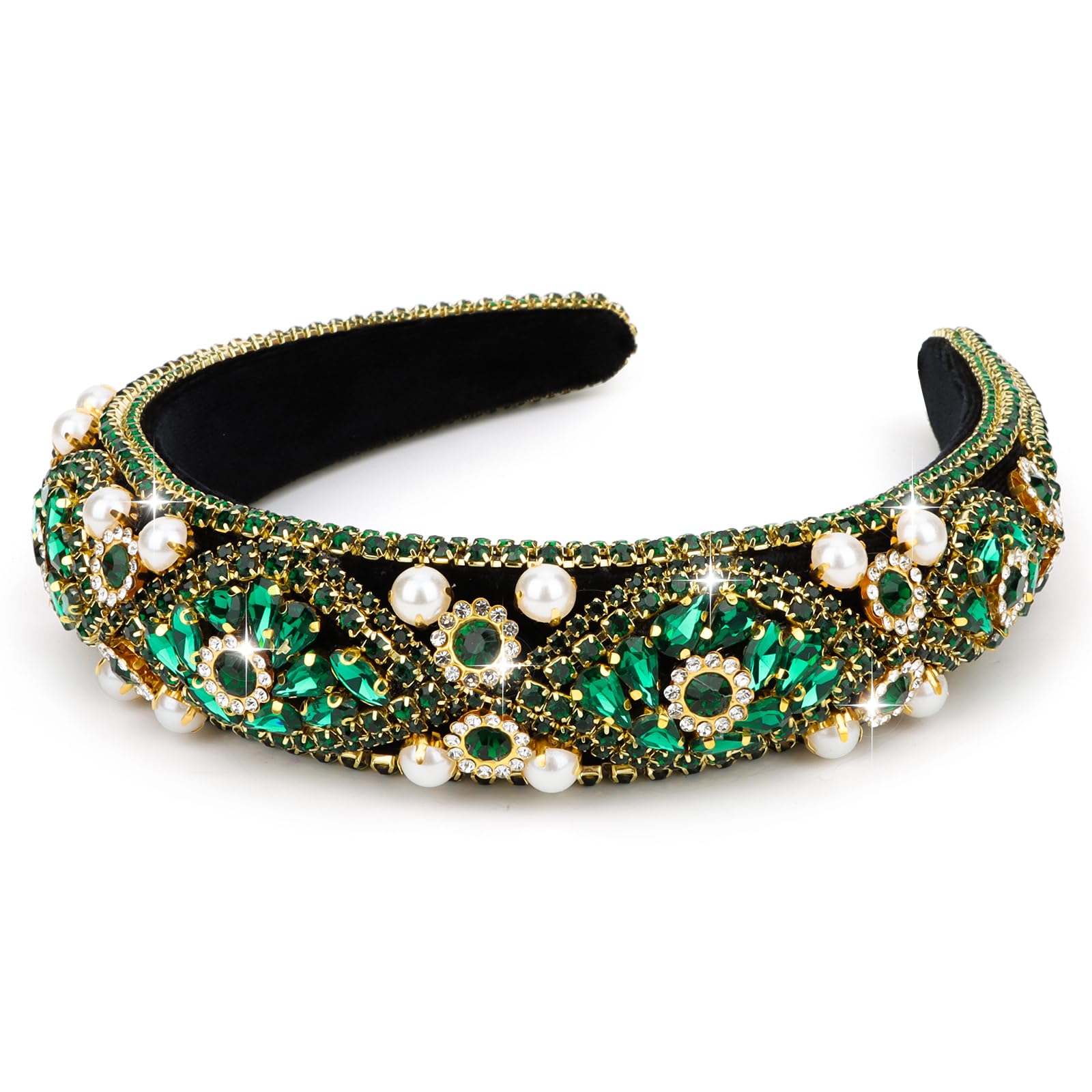 Amazon.com : Wecoe Green Rhinestone Headband with Pearls Women Fancy ...