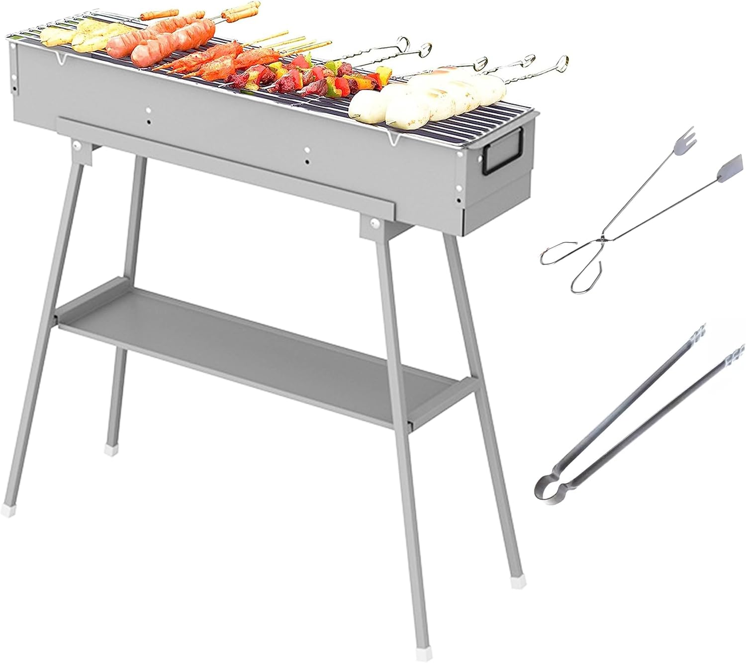 Amazon.com: Portable Charcoal Grill, Stainless Steel BBQ Grill with Foldable Stand Adjustable ...