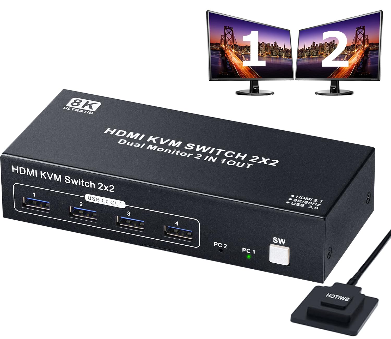 Amazon.co.jp: ELEVIEW KVMスイッチ HDMI 2入力2出力 デュアルモニター対応 8K60Hz/4K120Hz ...