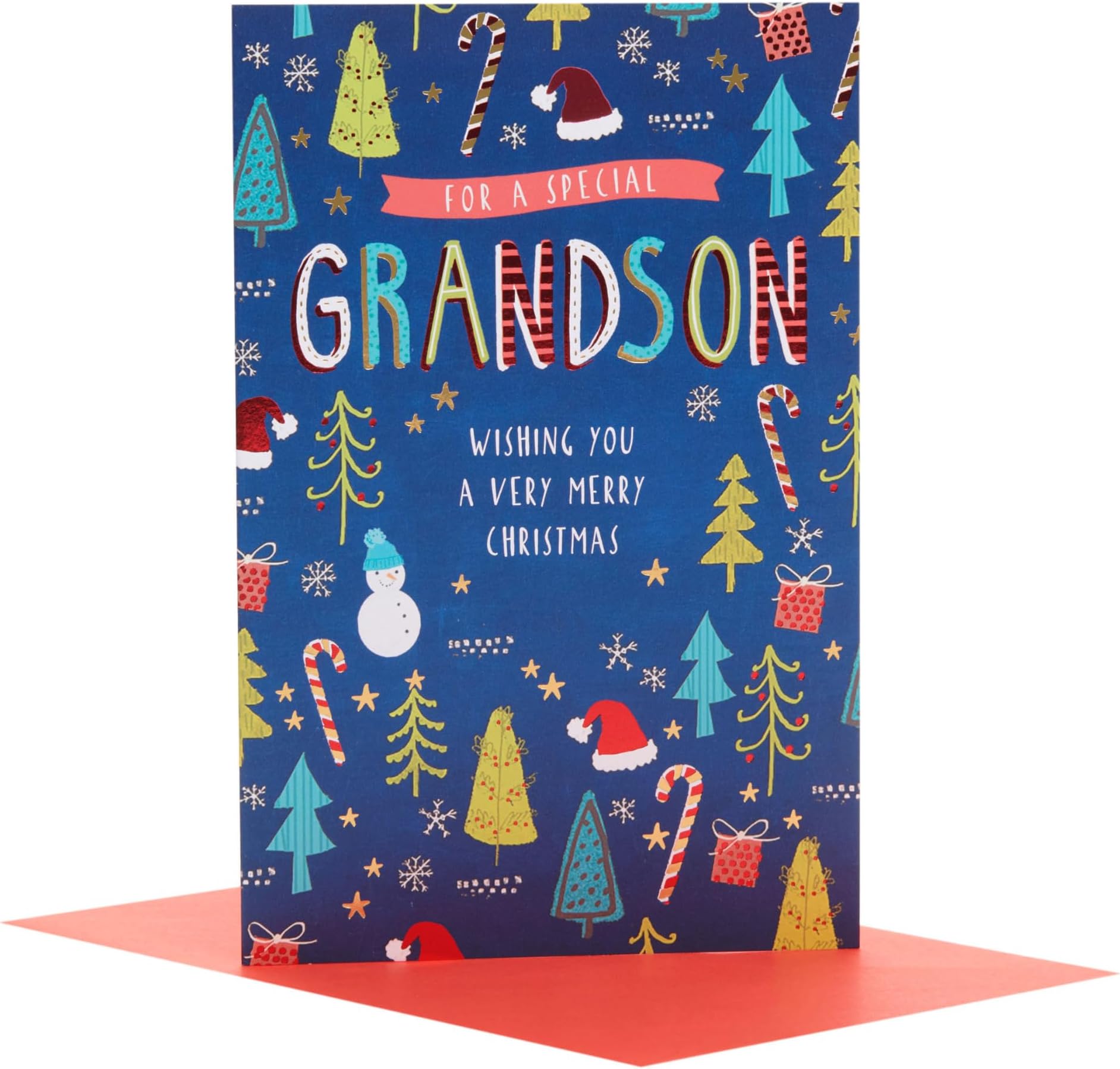 AK Giftshop Grandson Christmas Card Festive Santa Hat Greeting Card ...