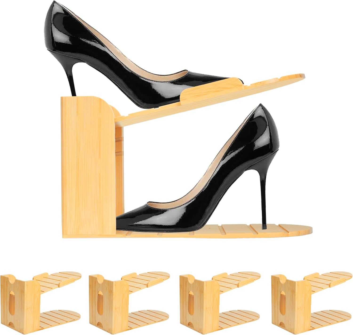 Amazon.com: MinBoo Bamboo Shoe Organizer 4 Pack - Shoe Stacker for ...