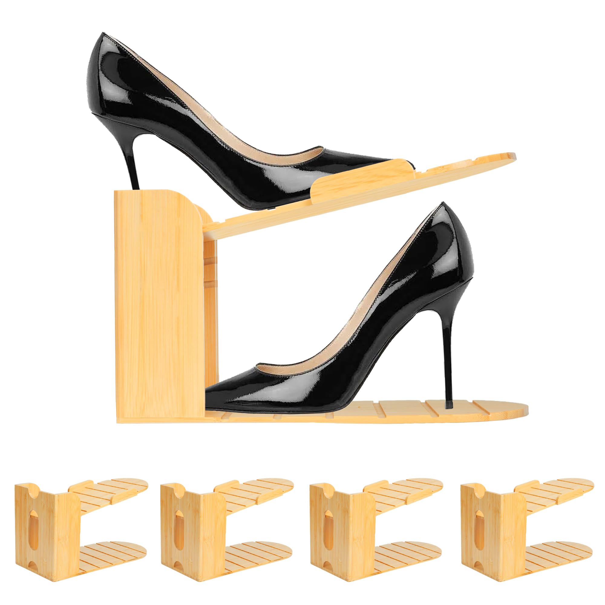 Amazon.com: MinBoo Bamboo Shoe Organizer 4 Pack - Shoe Stacker for ...