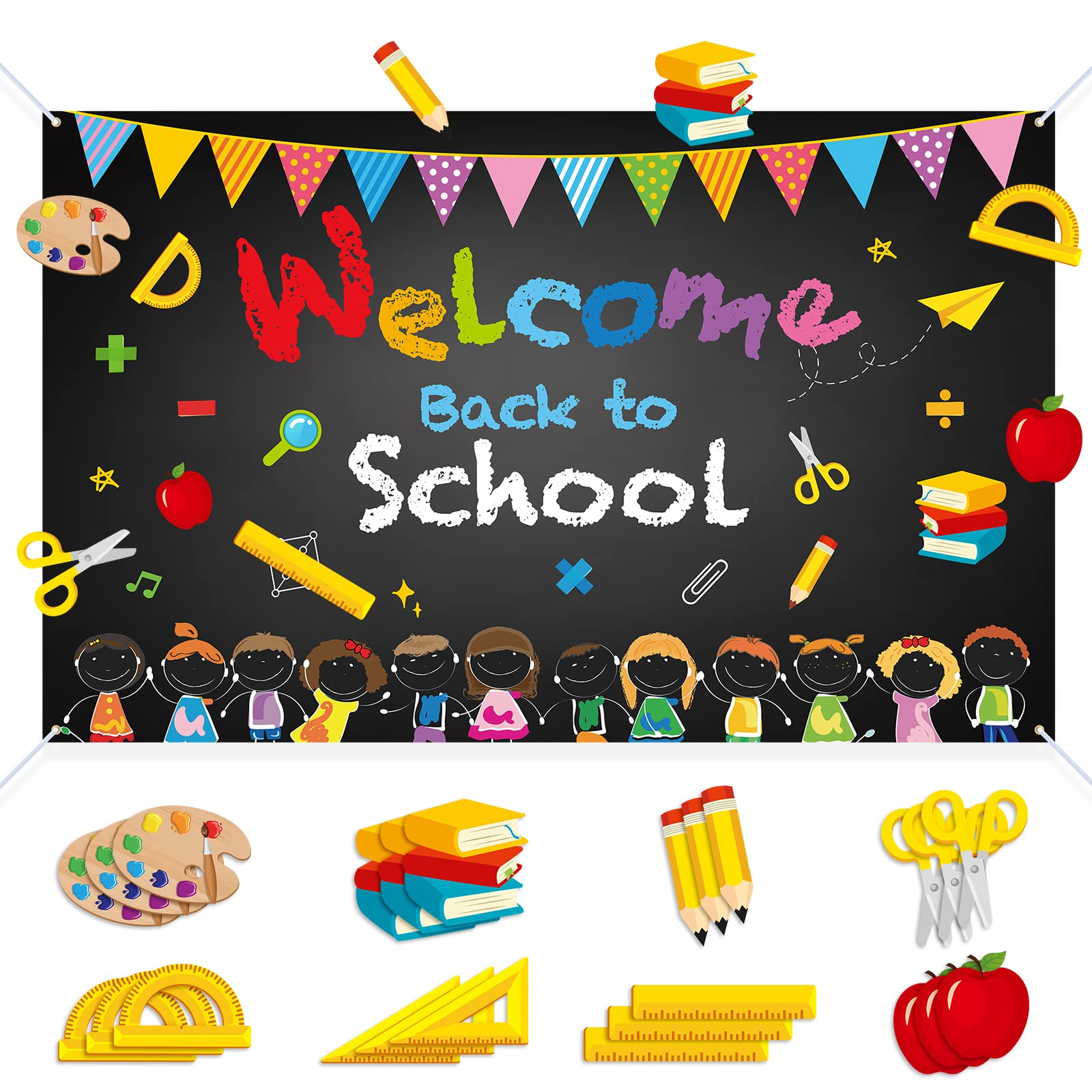 Buy Welcome School Banner Set 71 x 43 Inch Large Fabric School Backdrop ...