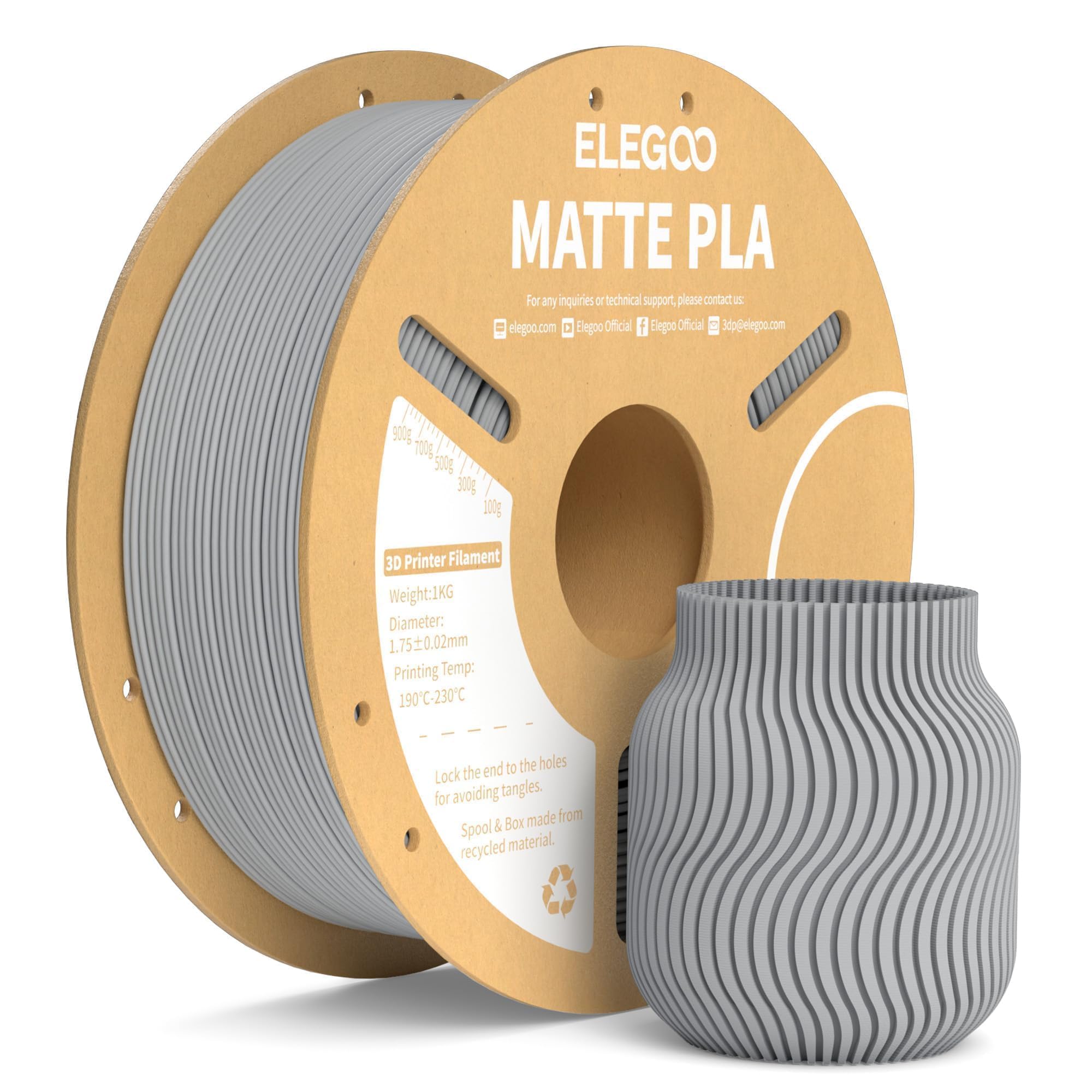 ELEGOO Matte PLA Filament Slate Gray 1KG, 1.75mm 3D Printer Filament ...