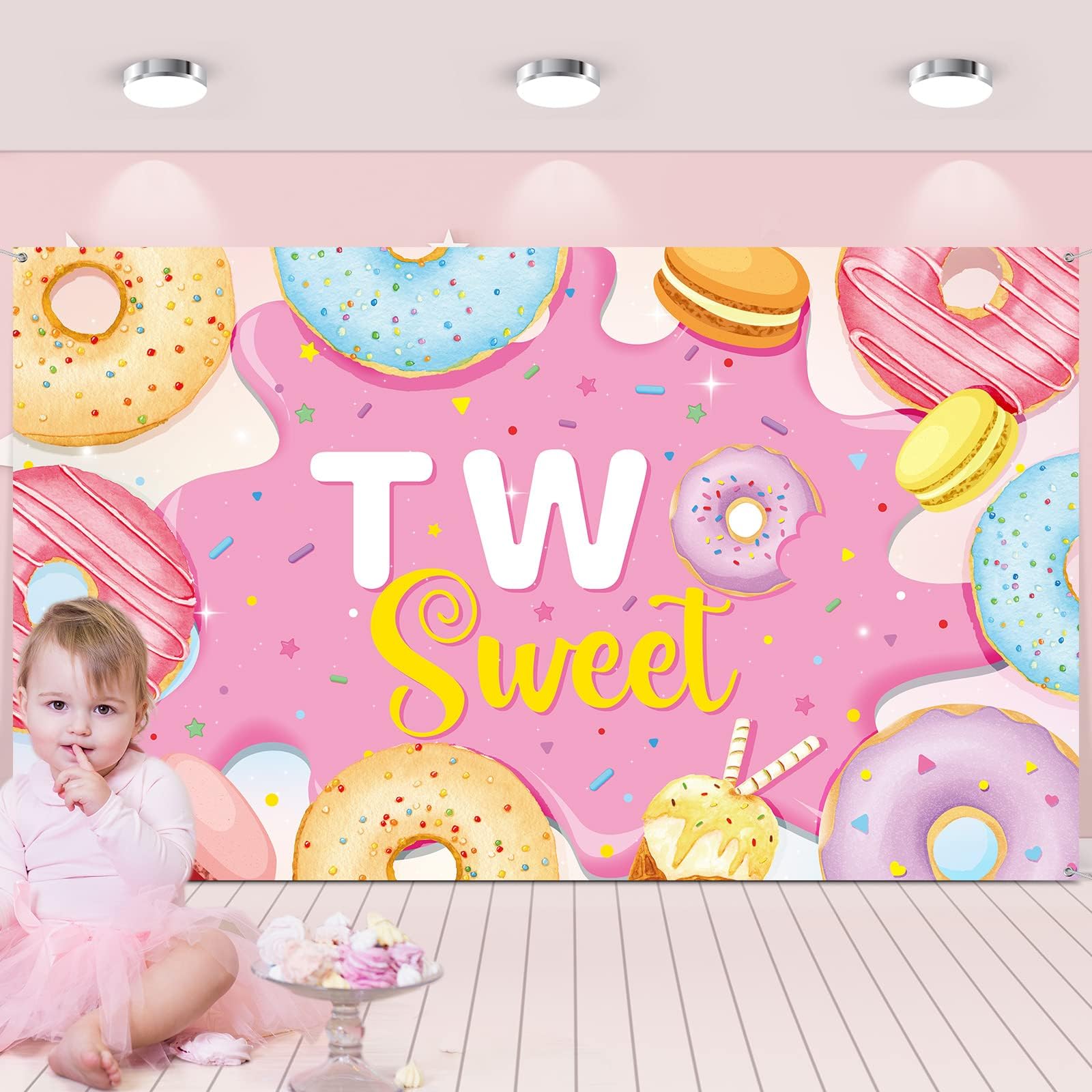 Amazon.com : Avezano Two Sweet Birthday Backdrop Pink Donut 2nd ...