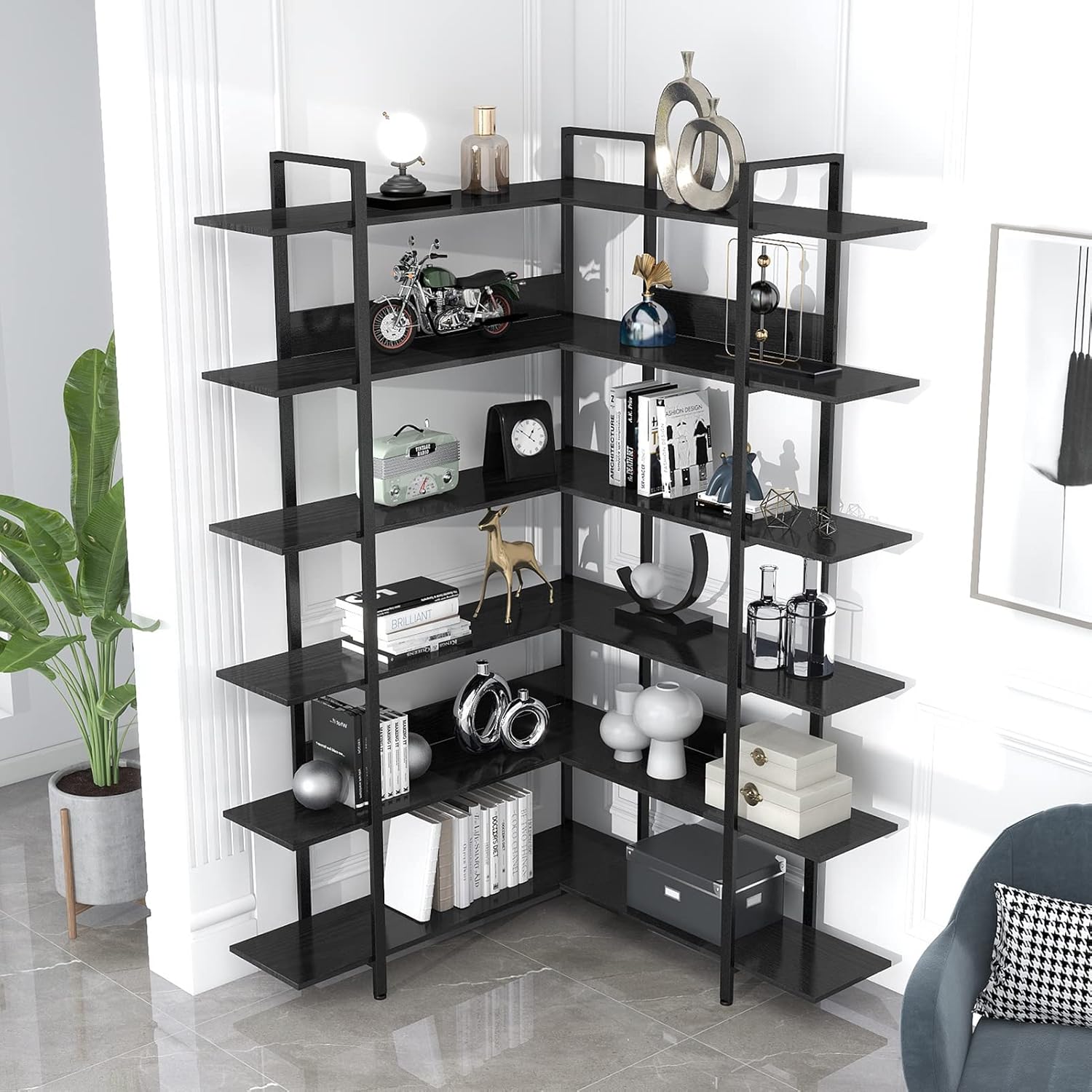 Amazon.com: 74.8 Inch Industrial Corner Bookshelf, L-Shape Bookcase 6 ...
