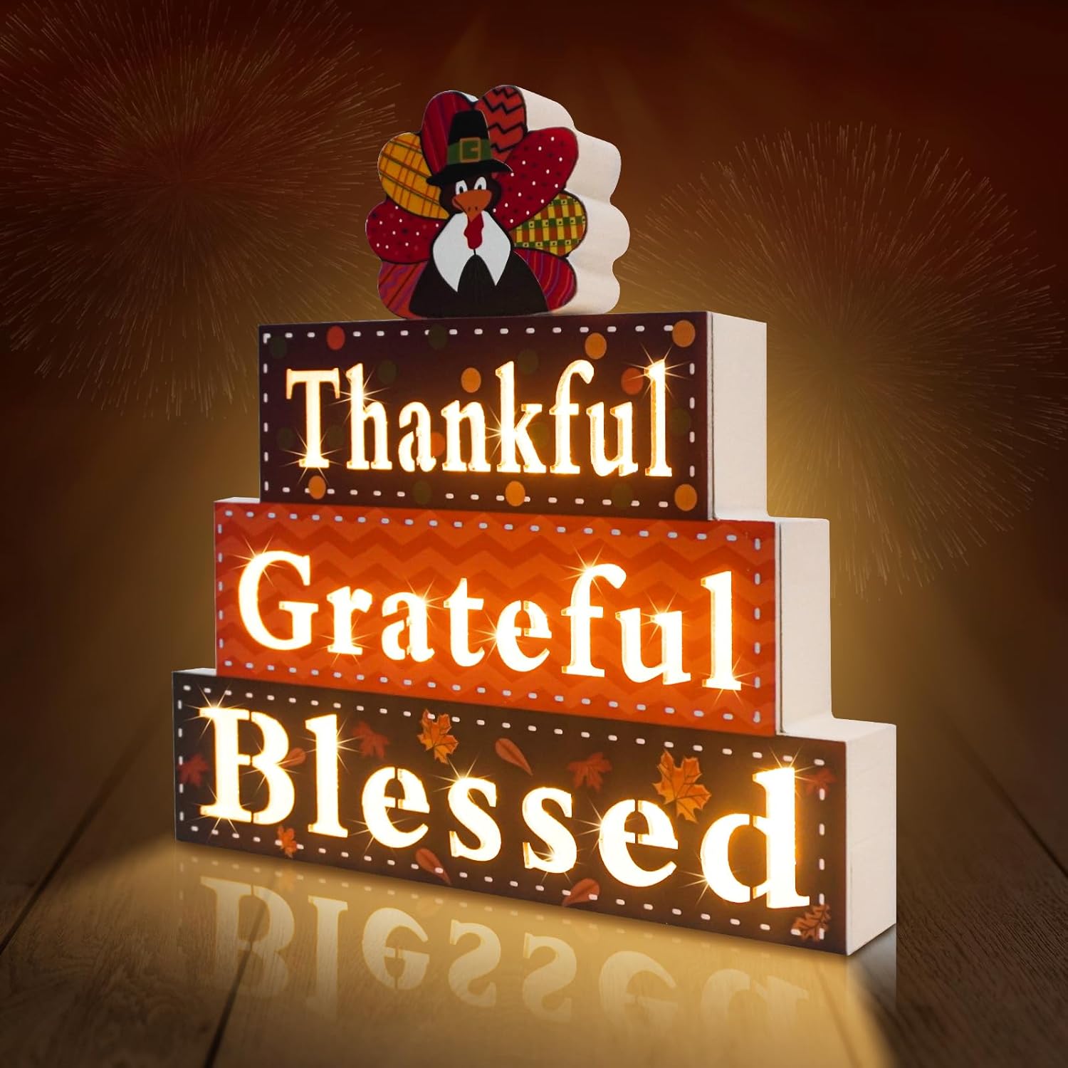 Amazon.com: Dehoxara Thanksgiving Lighted Wooden Block Sign Decorations ...