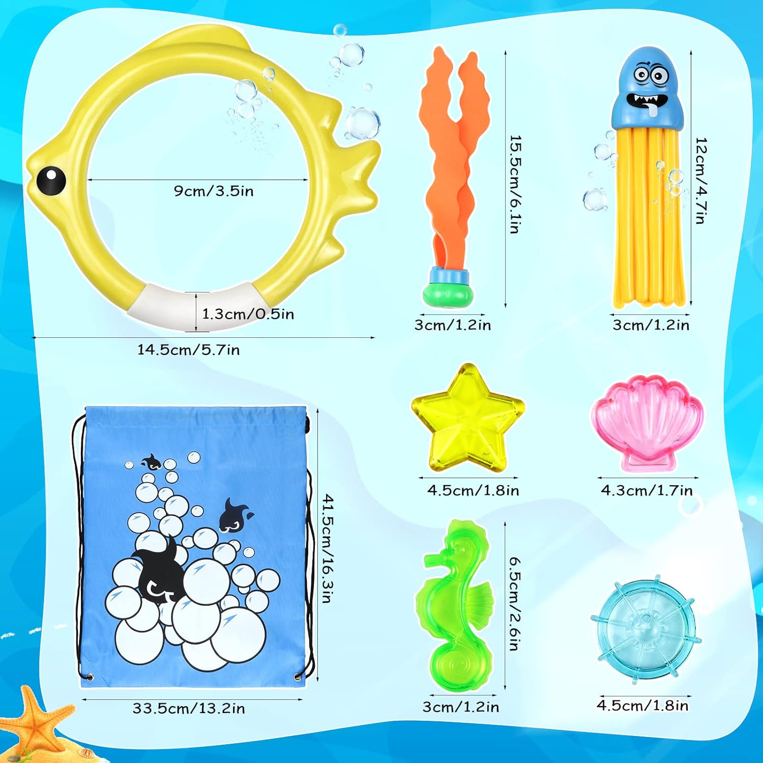 SelfTek 19 Pcs Diving Pool Toys Set, Fish Shape Diving Rings Diving ...