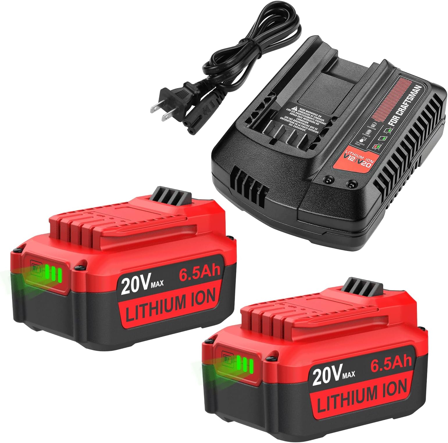 Amazon.com: Ahomtikk 2 Pack 20V 6.5Ah Replacement Battery for Craftsman ...